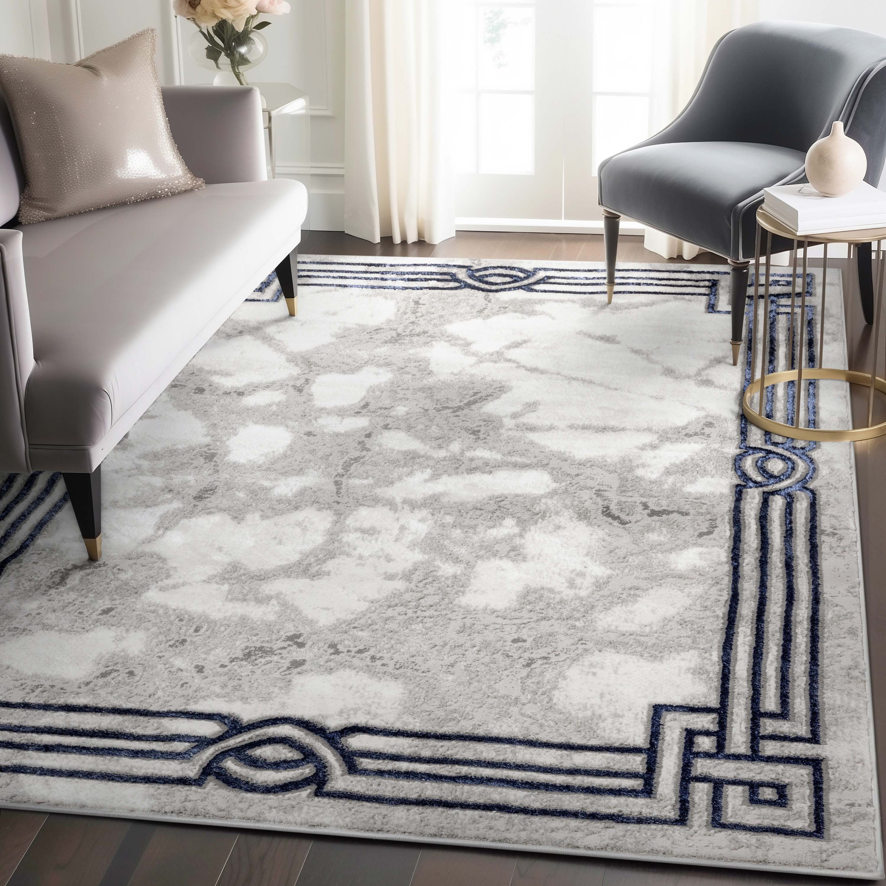 Well Woven Lezlee Abstract Modern 5'3" x 7'3" Area Rug - Blue Marble ...