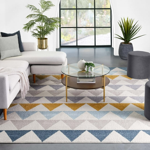 Well Woven Lincoln Modern Scandinavian Triangles Geometric Gold & Blue ...