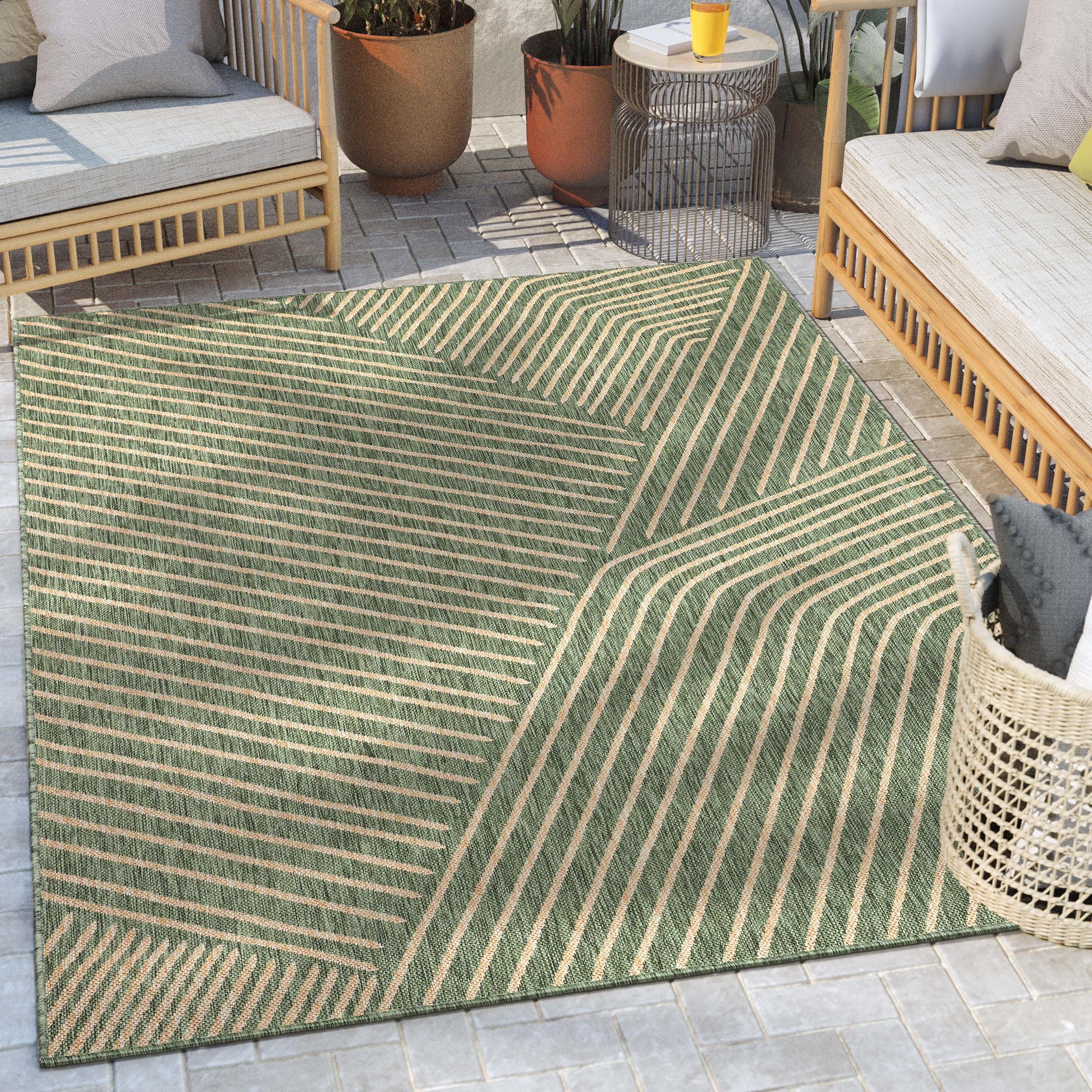Well Woven Linden Green Indoor / Outdoor Flat Weave Pile Stripes ...