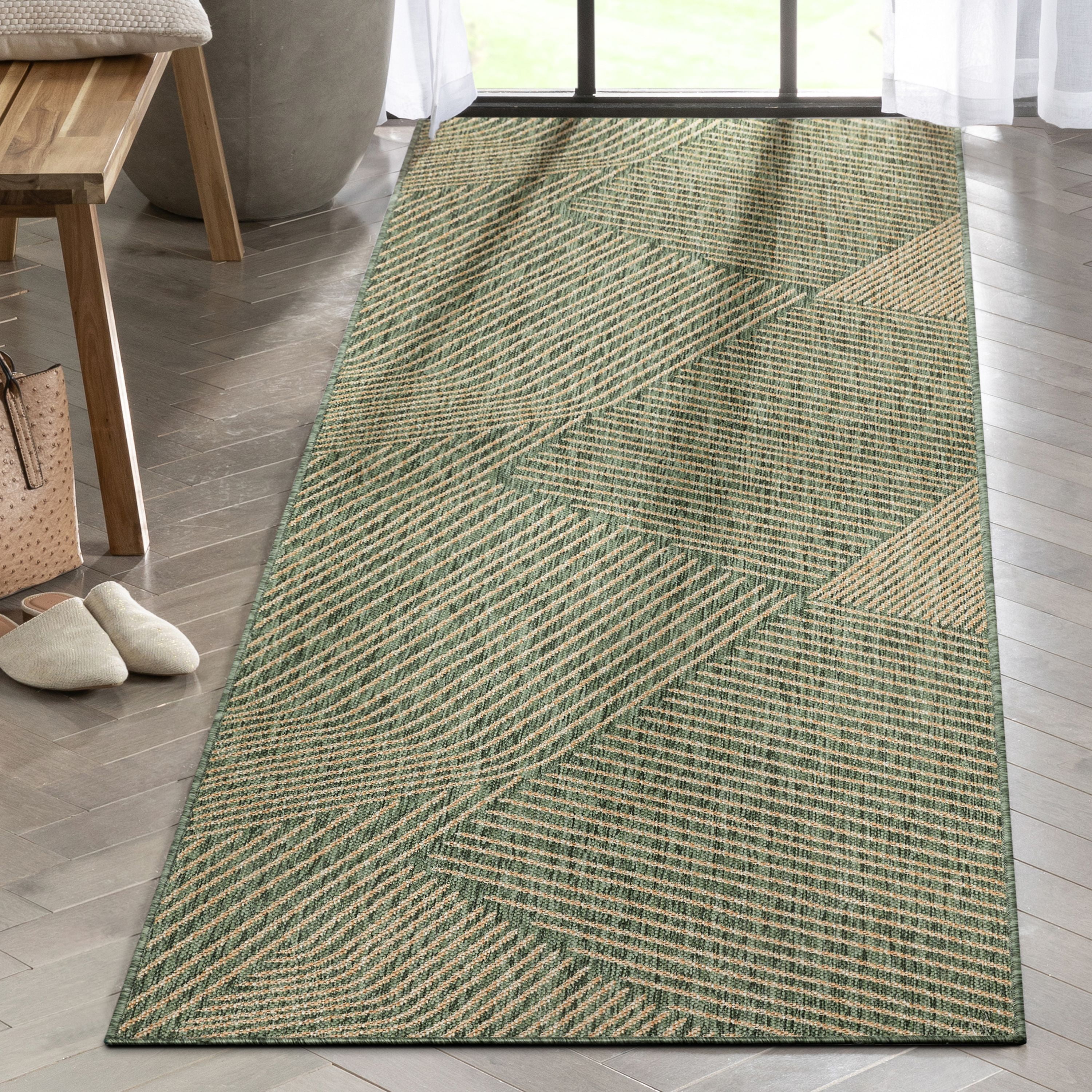 Well Woven Linden Green Indoor / Outdoor Flat Weave Pile Stripes ...