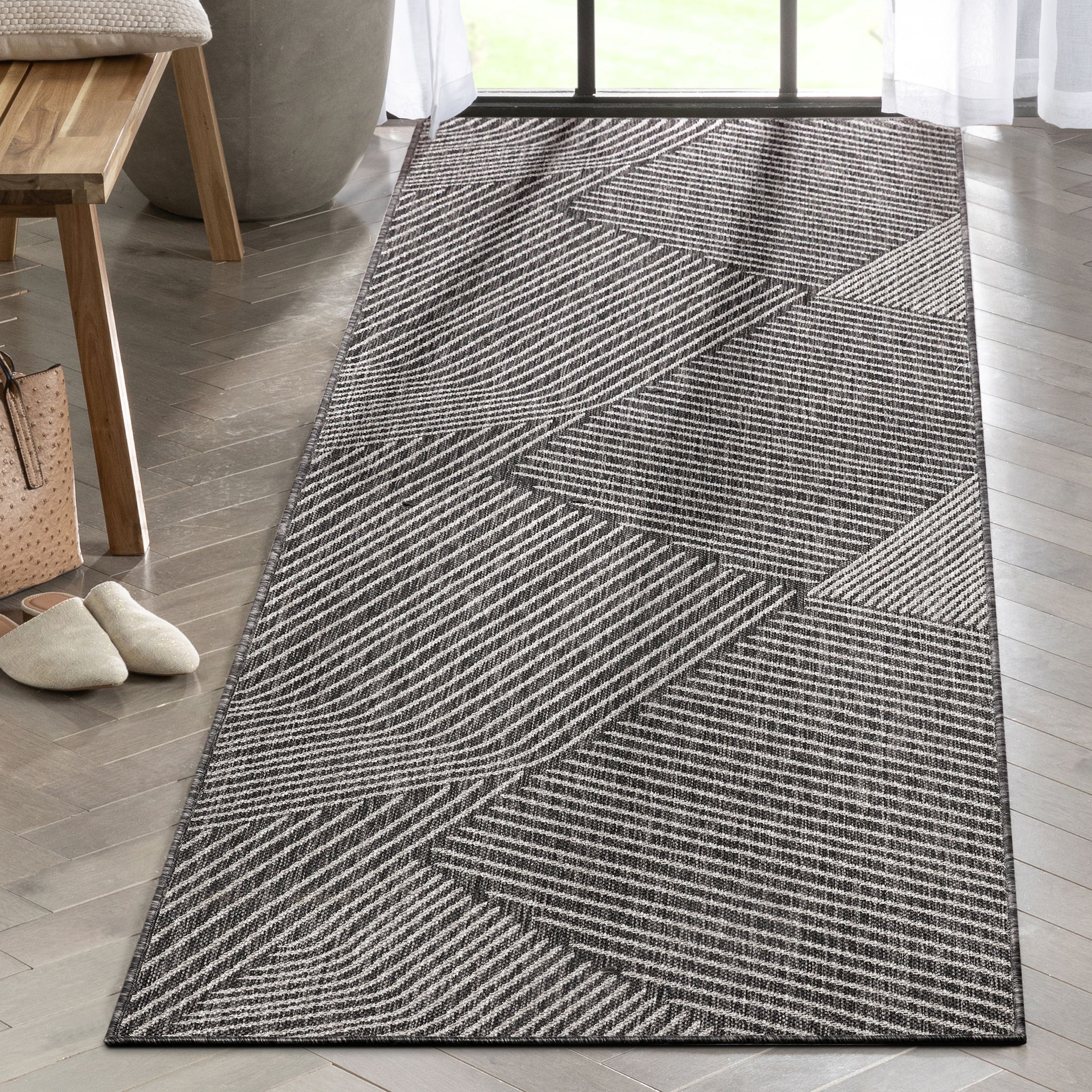 Well Woven Linden Grey Indoor / Outdoor Flat Weave Pile Stripes ...