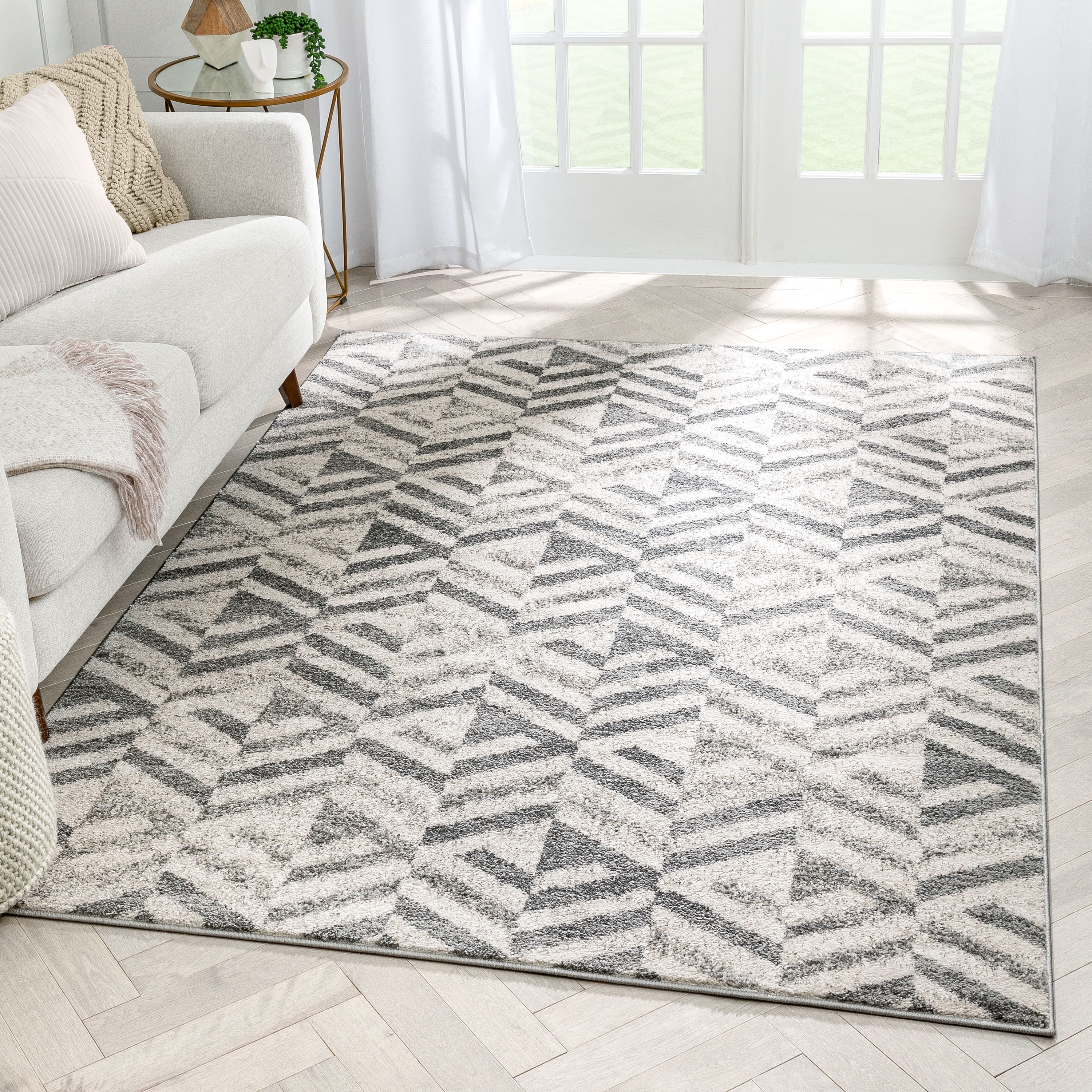 Well Woven Seville Grey & Ivory Diamond Lines Geometric Pattern Area ...