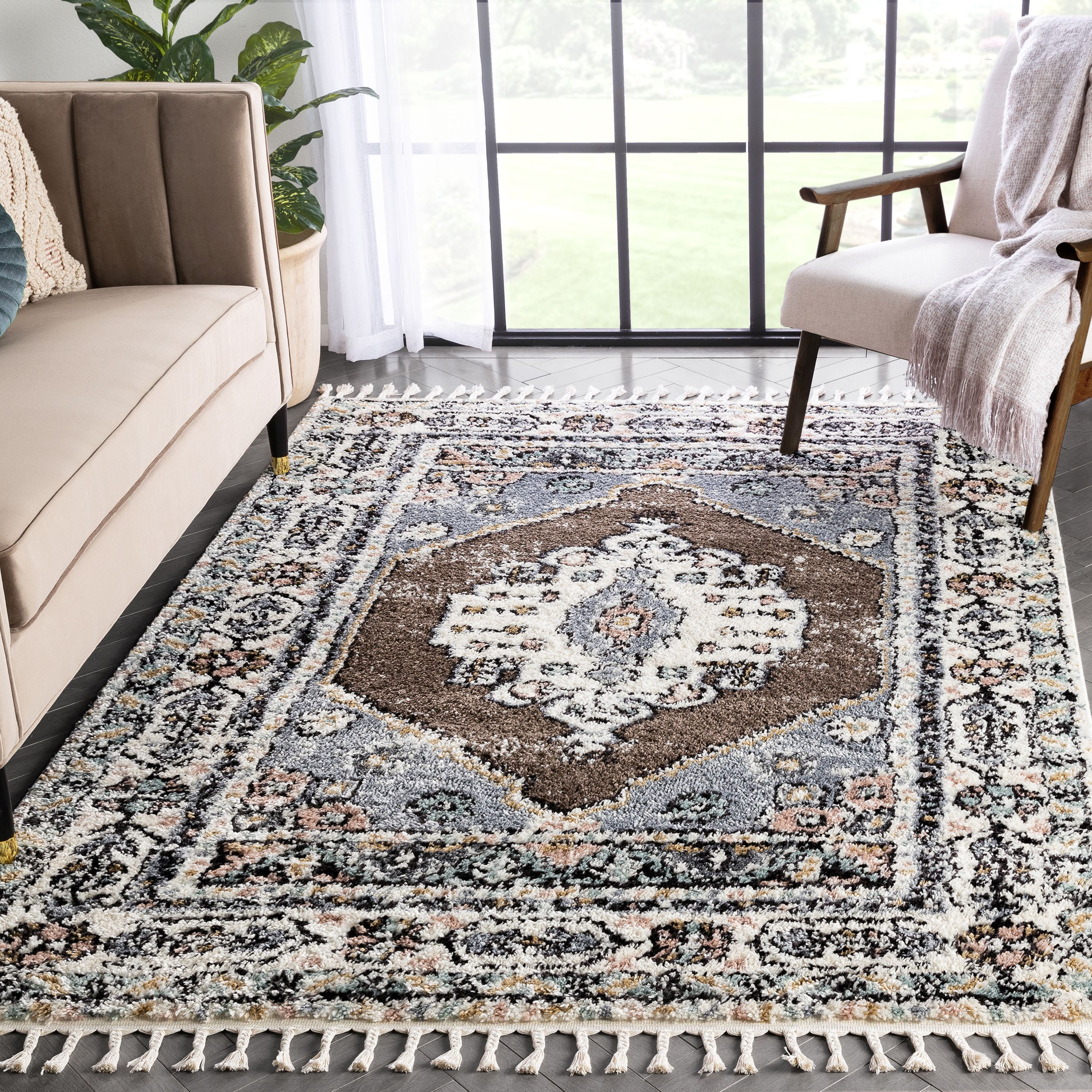 Well Woven Lohr Brown Multi Moroccan Diamond Medallion Retro Shag Area ...