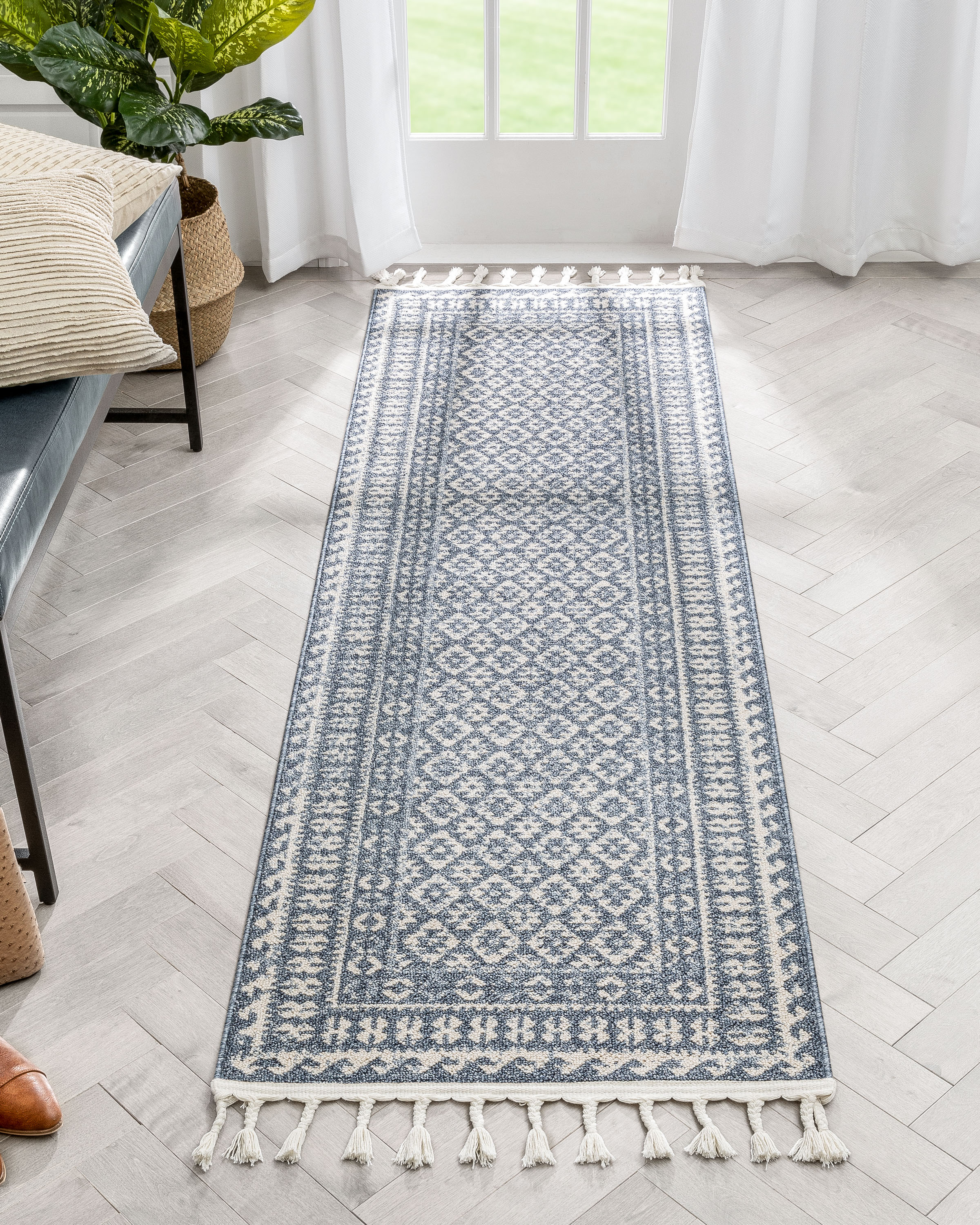 Well Woven Loop-De-Loop Callista Retro Trellis Blue Kilim-Style 2'3" x ...
