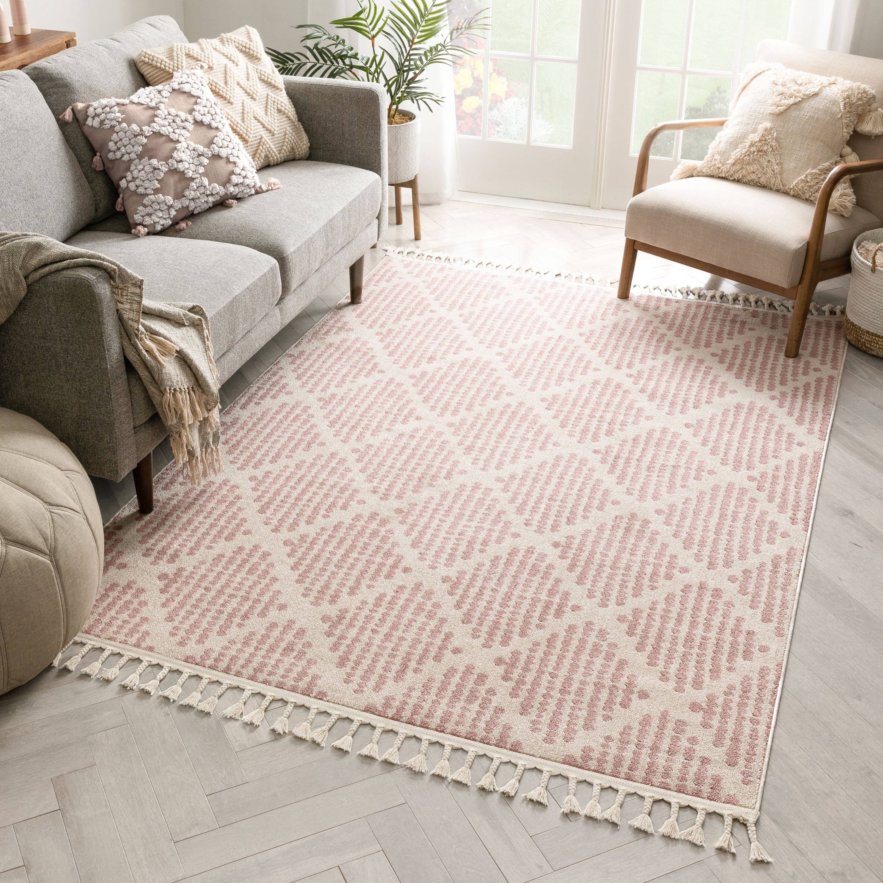 Well Woven Loop-De-Loop Zipped Tribal Geometric Blush 5'3" x 7'3" Area ...
