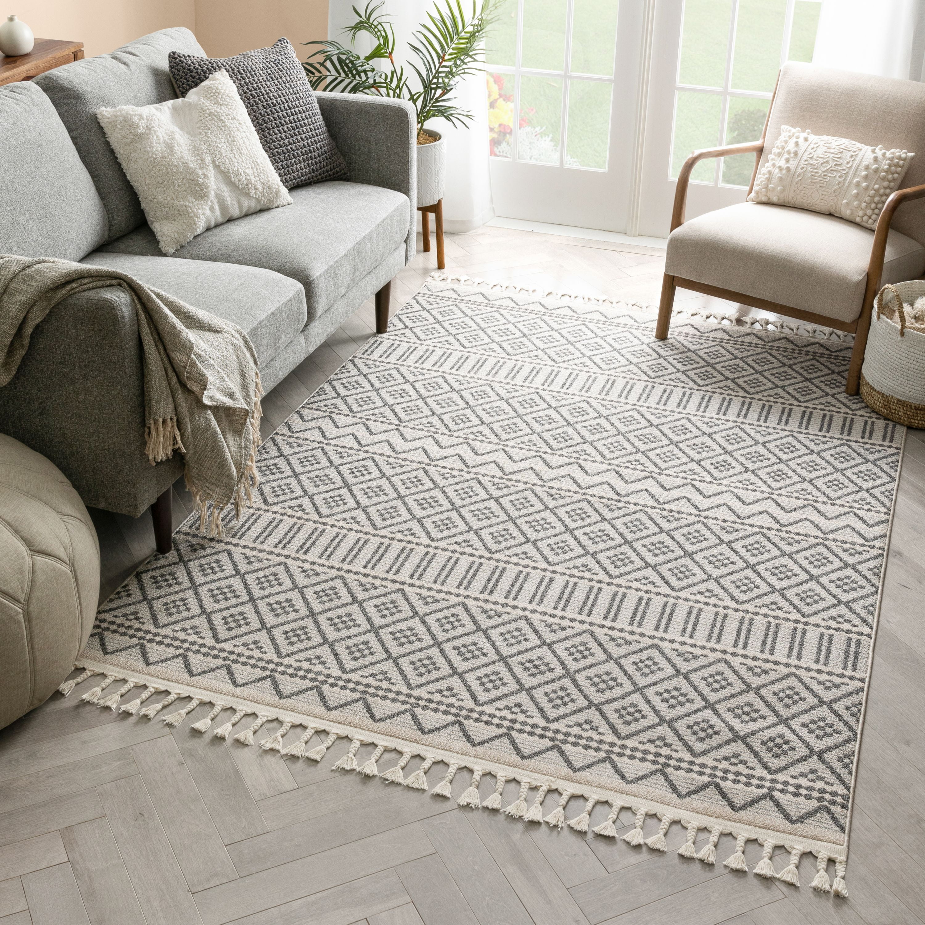 Well Woven Loop-De-Loop Zipped Tribal Geometric Ivory 2'7" x 9'3 ...