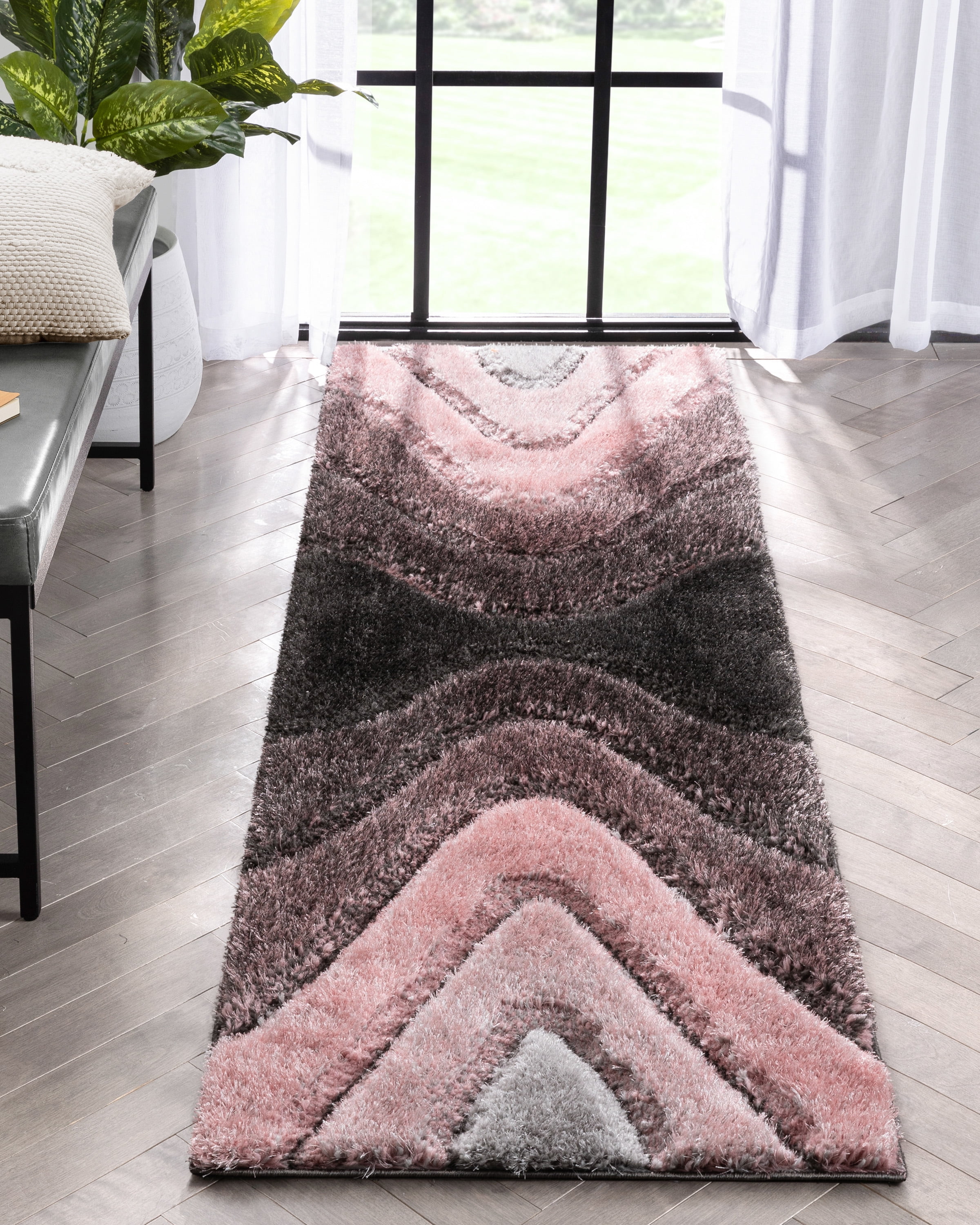 Well Woven Luze Blush Pink Hourglass Waves Geometric Shag 2'3" x 7'3 ...