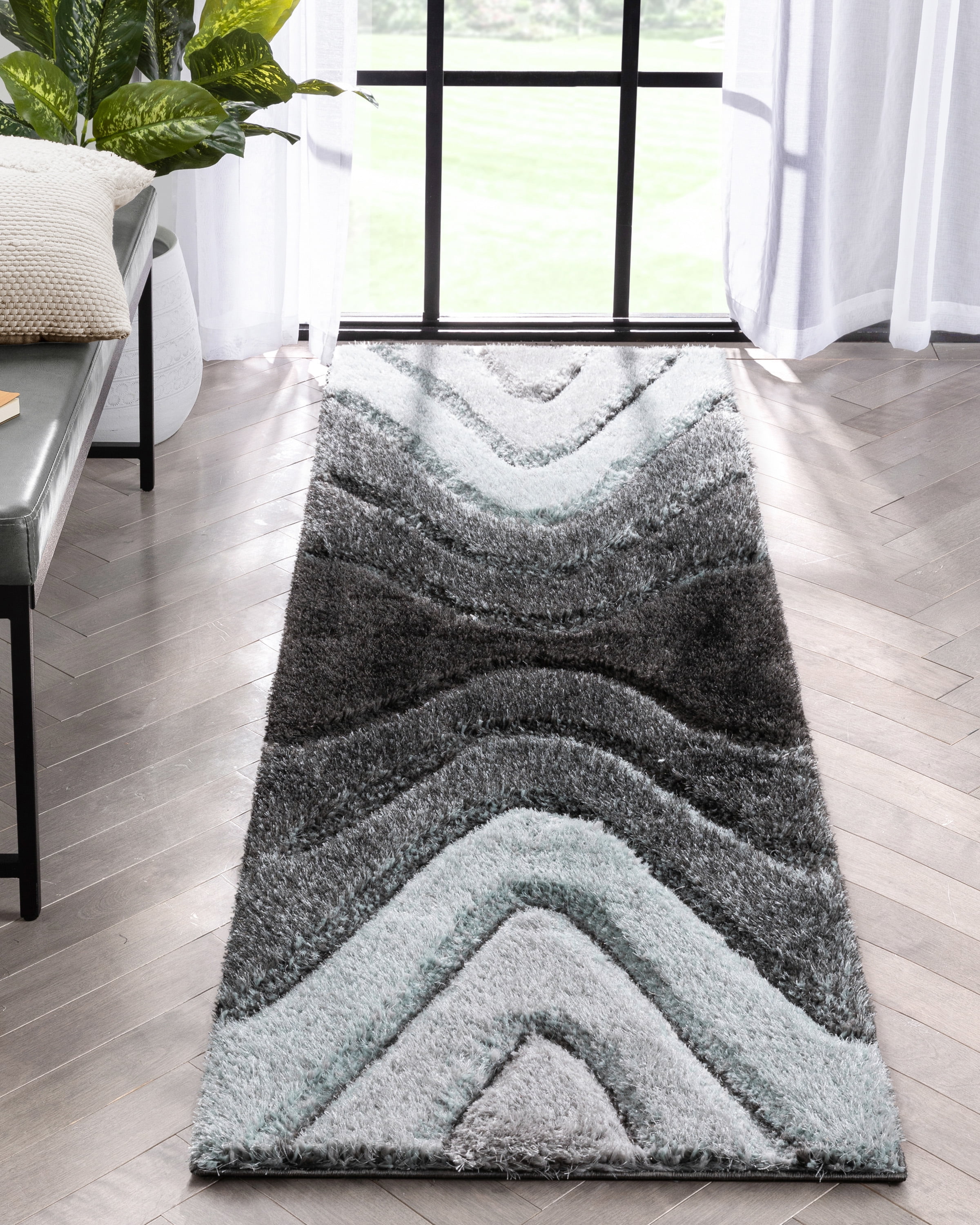 Well Woven Luze Light Blue Hourglass Waves Geometric Textured Shag 2'3 ...