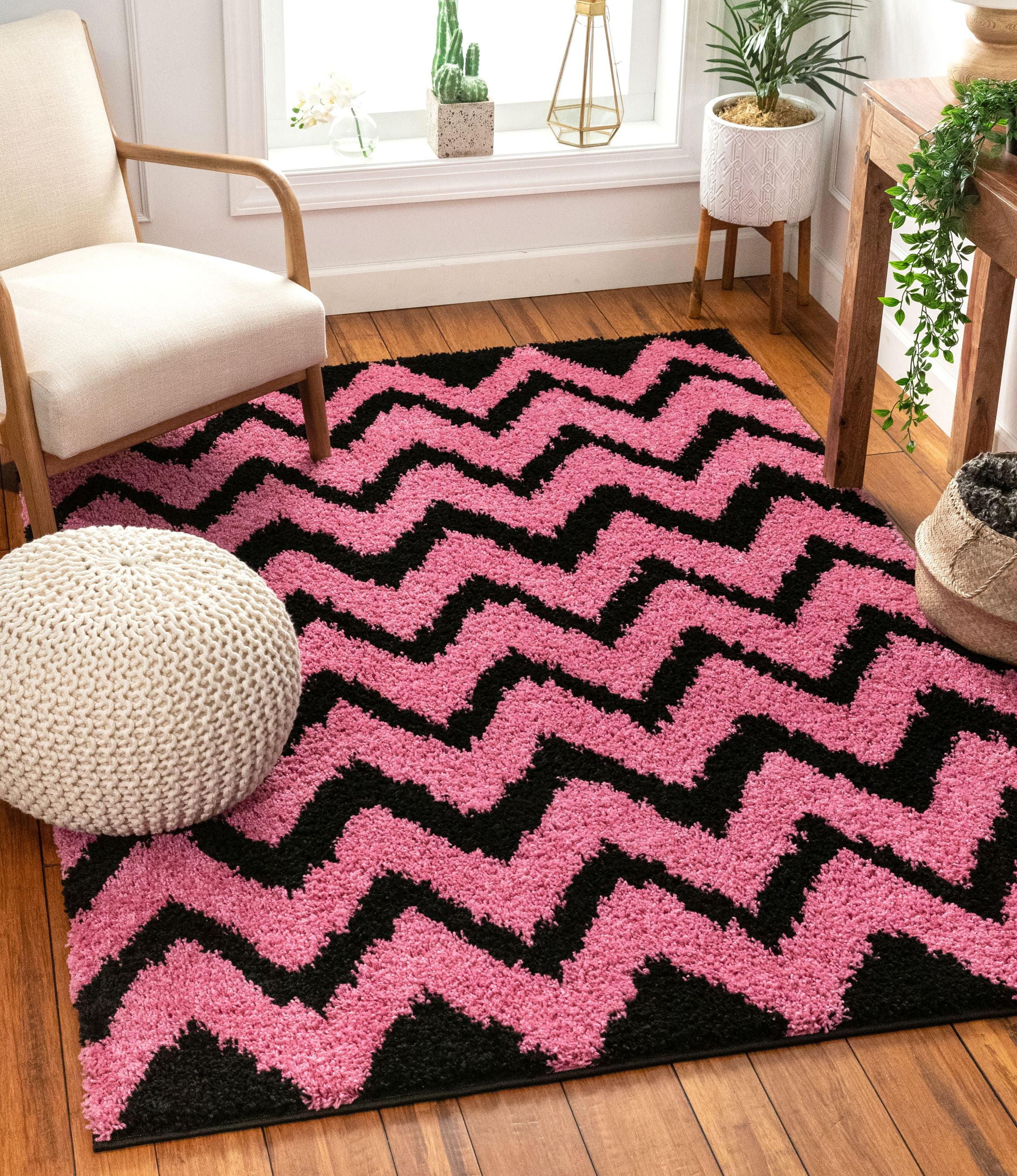 Well Woven Madison Shag Chevron Modern Fuchsia Rug - Walmart.com