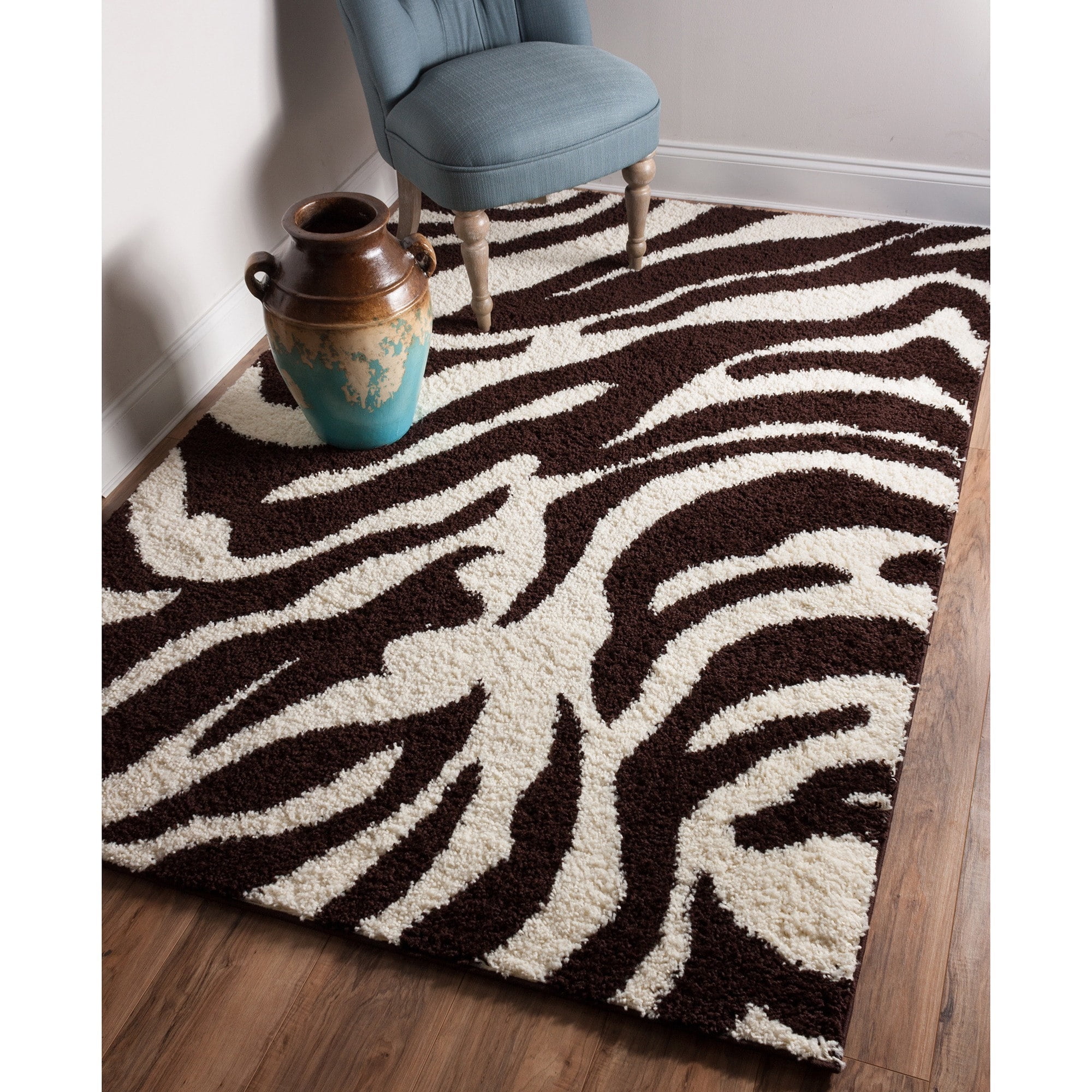 Well Woven Madison Shag Safari Zebra Animal Print Thick Shag 3'3" x 5'3 ...