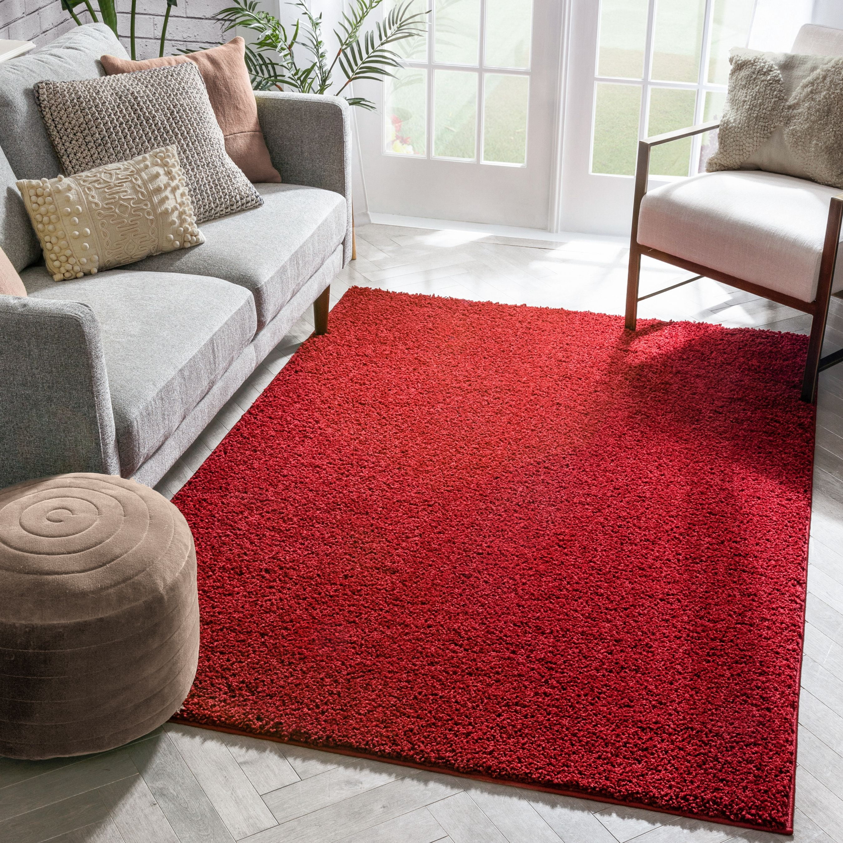 Well Woven Madison Shag Solid Modern Area Rugs, Red - Walmart.com