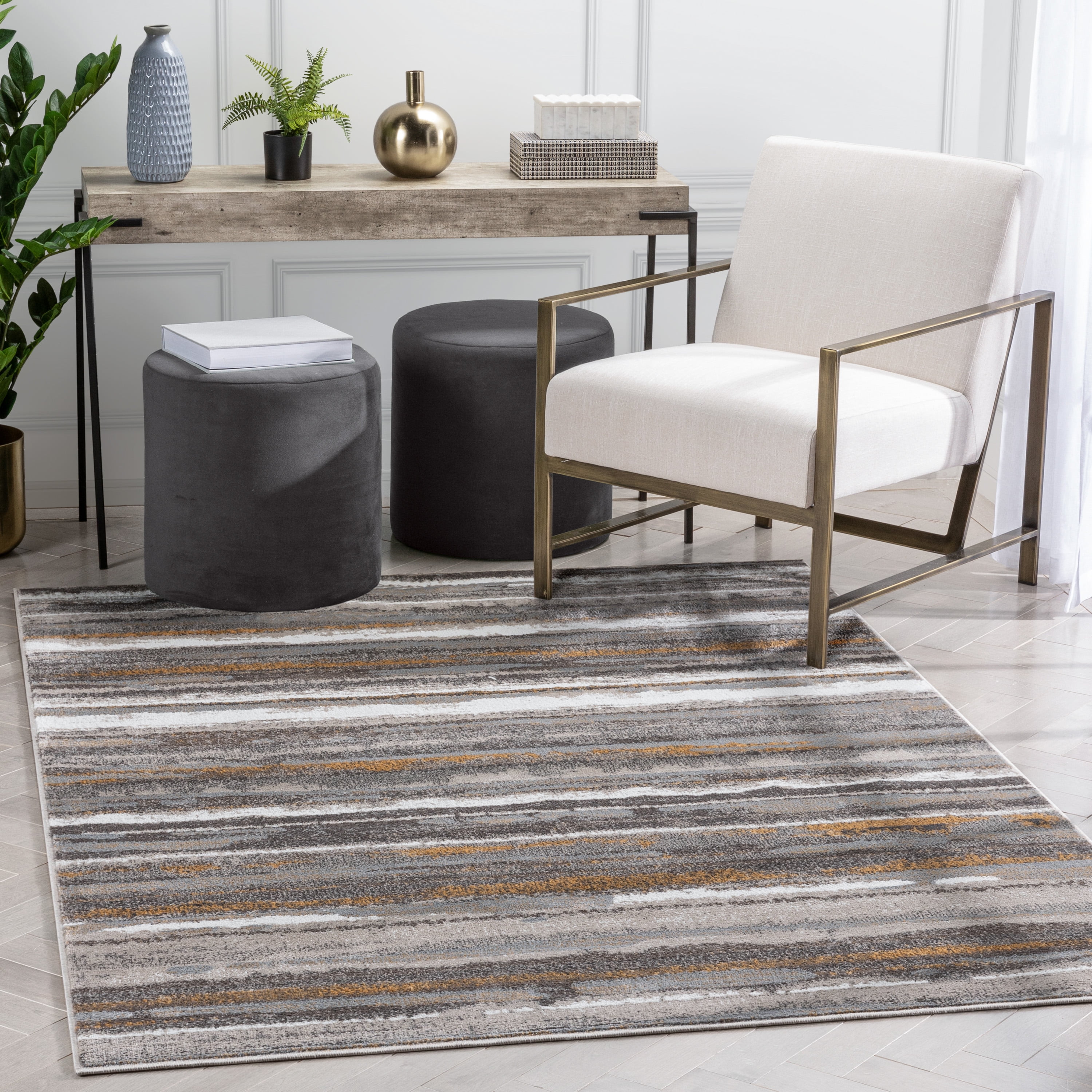 Well Woven Distressed Accent Living Room Rug, Grey Golden Rust Abstract ...