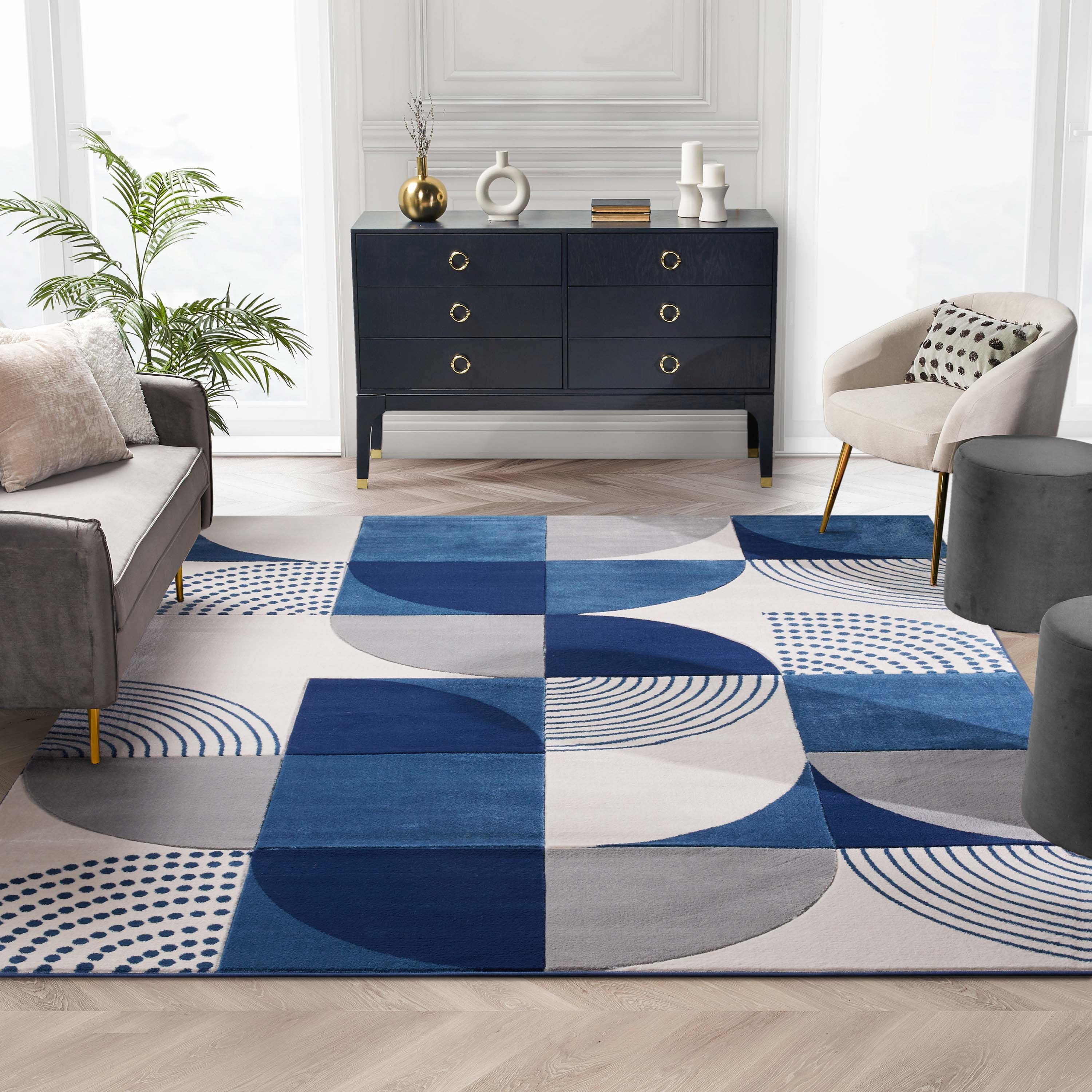 Well Woven Maggie Blue Modern Geometric Dots & Boxes Pattern Area Rug ...