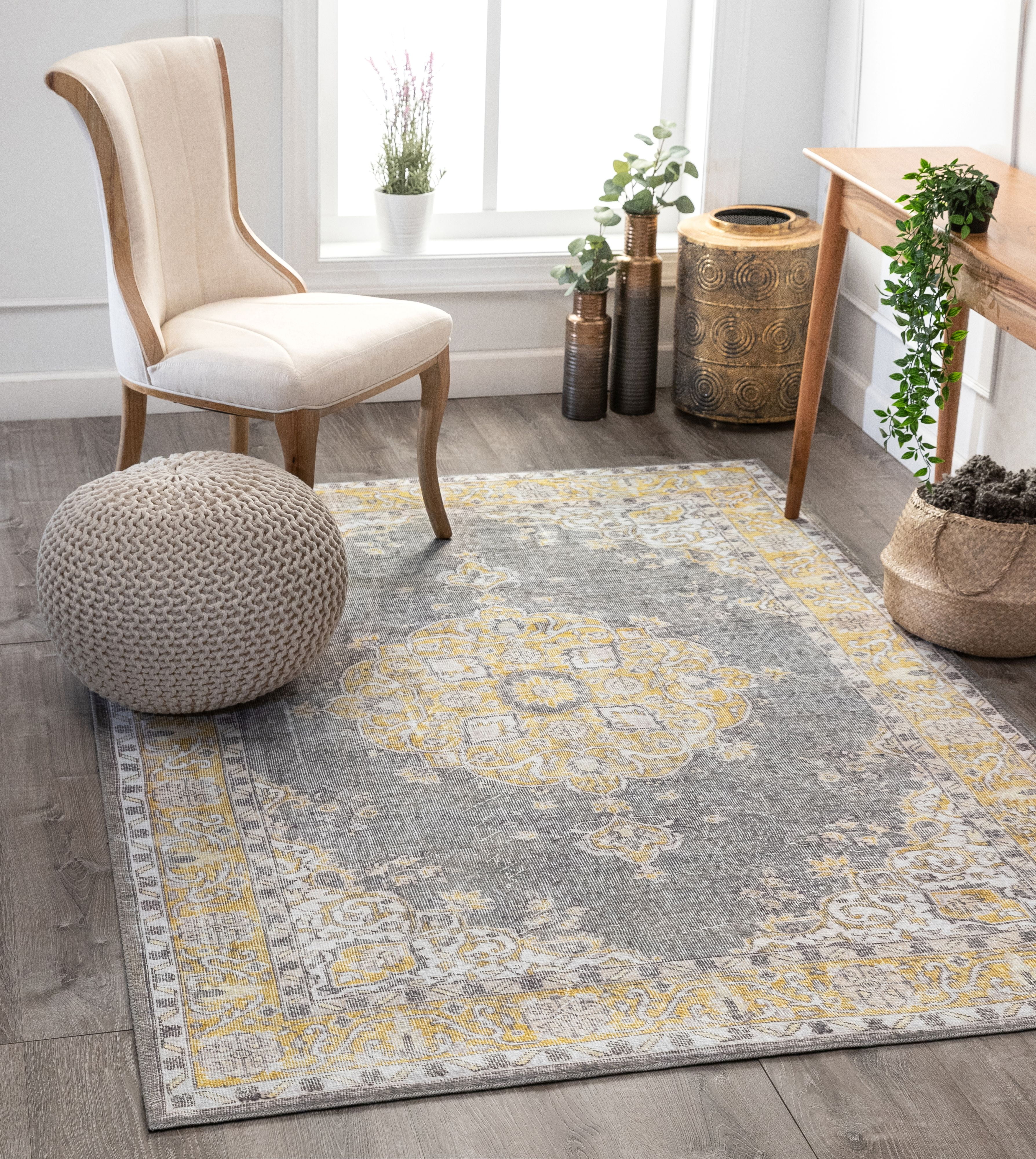 Well Woven Mareva Machine Washable Yellow Vintage Oriental Medallion ...