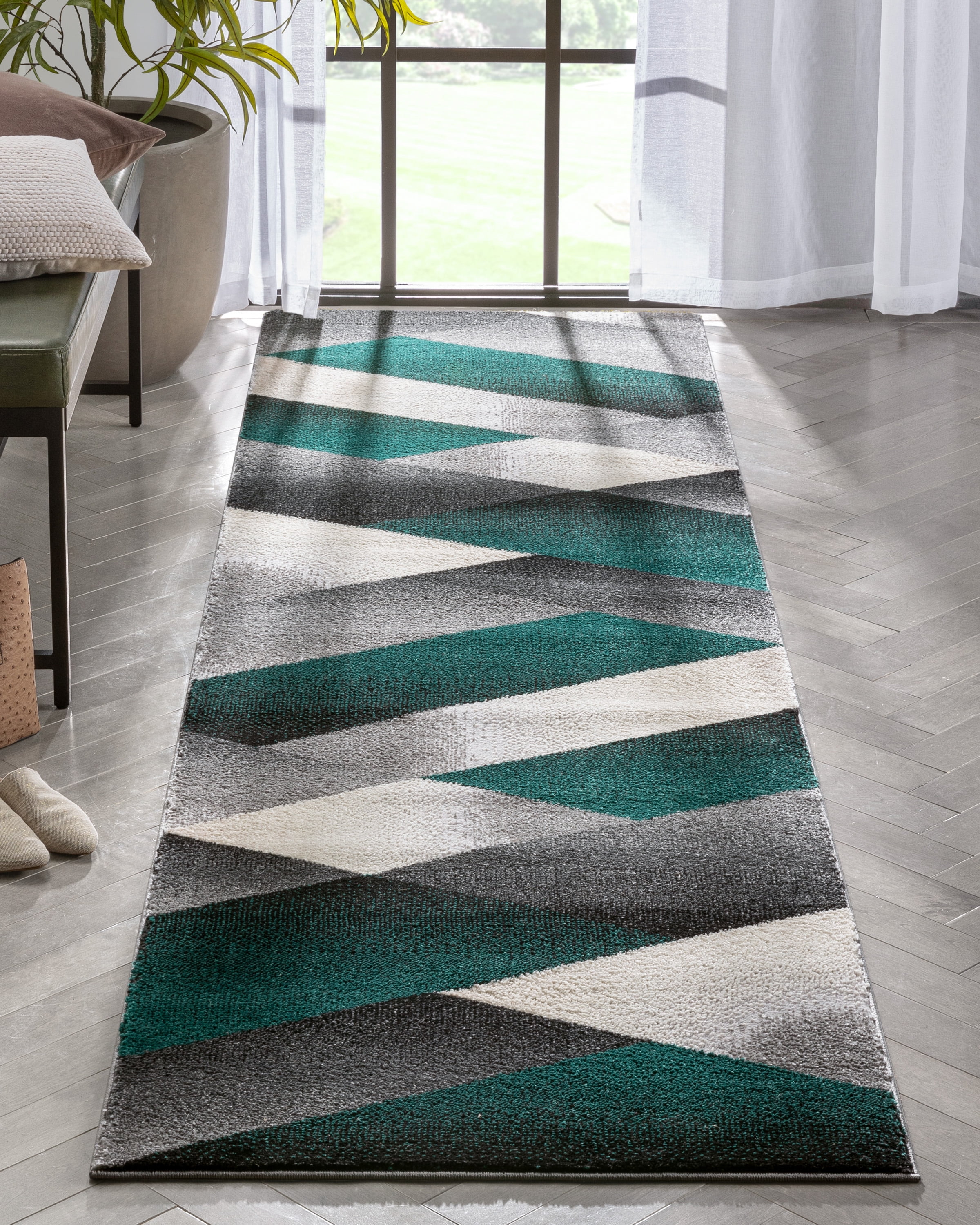 Well Woven Modern Geometric Hallway Runner Rug 31x118 in, Polypropylene ...
