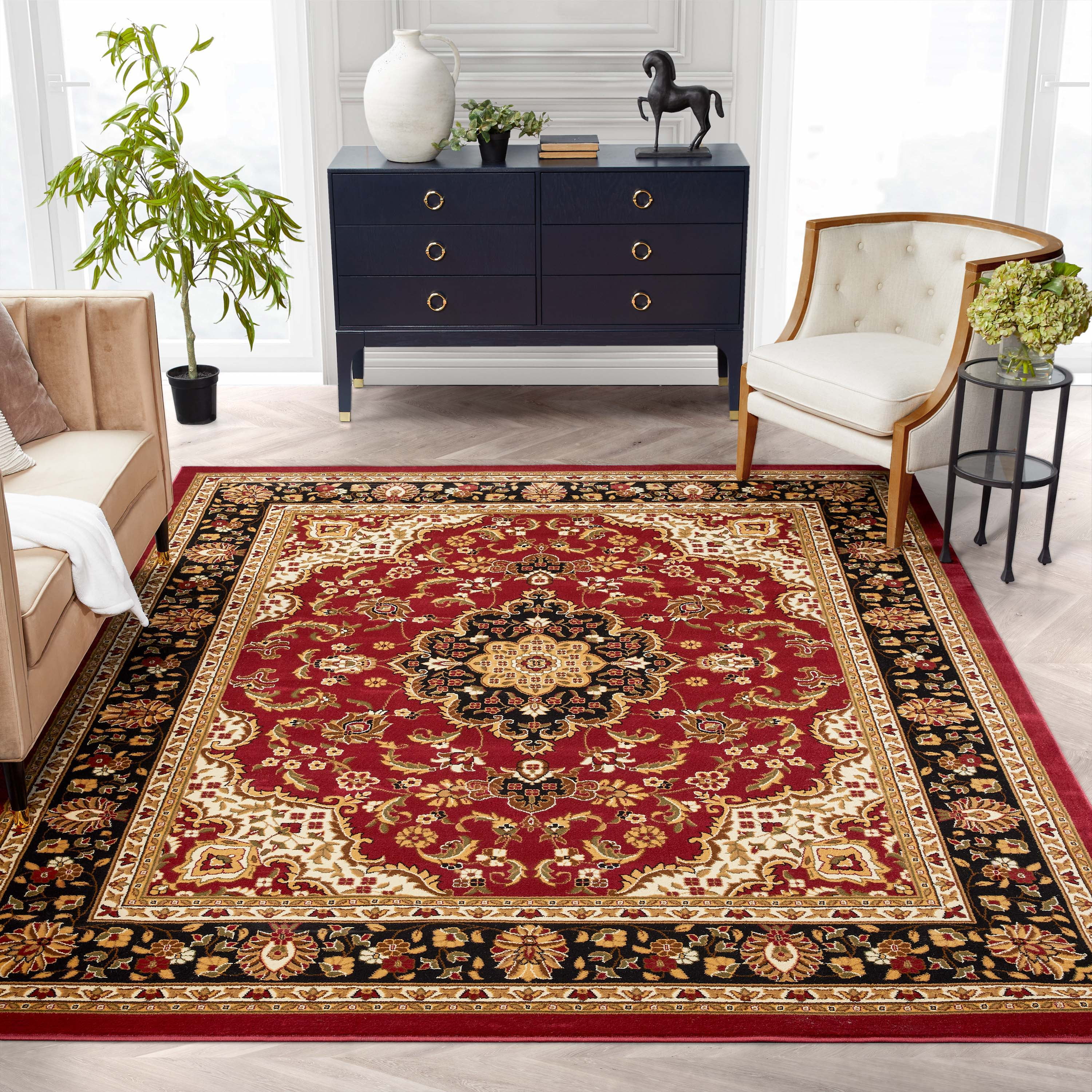 Well Woven Noble Medallion Red Beige Oriental 7'10" x 9'10" Area Rug ...