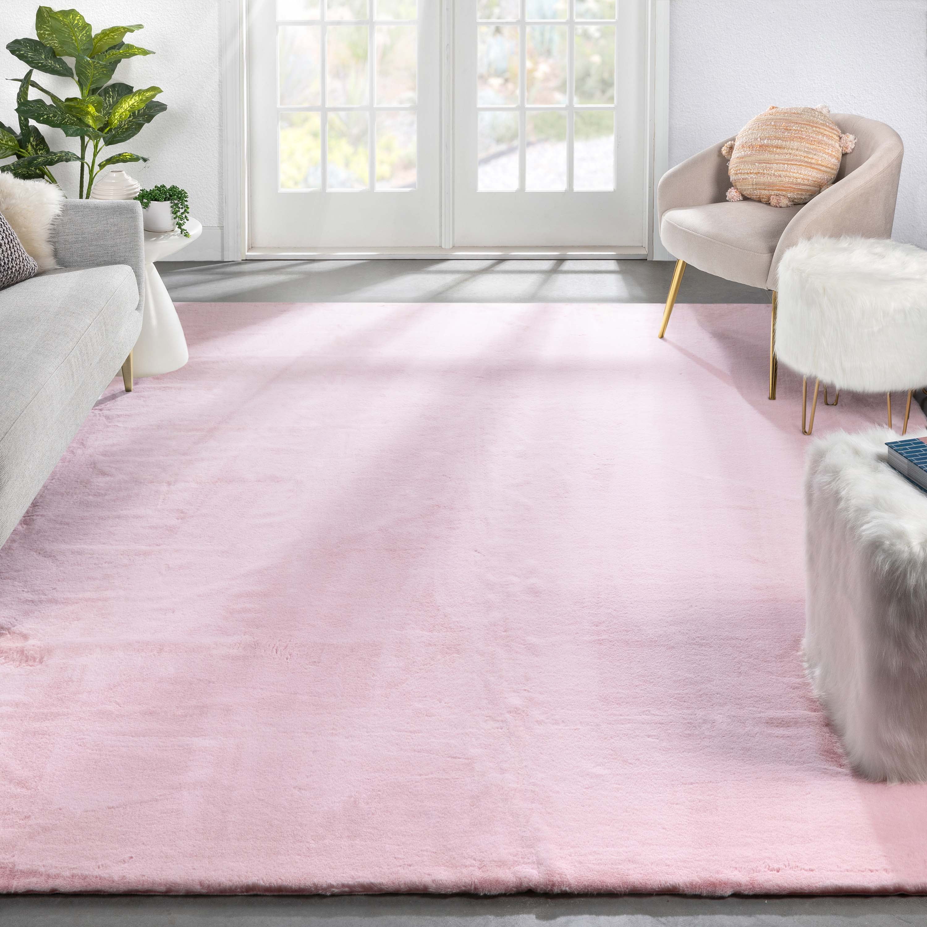 Well Woven Opal Crest Textured Solid Light Pink Modern Faux Fur 5'2" x ...