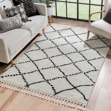 Well Woven Tessa Ivory Moroccan Shag Diamond Trellis Pattern Area Rug ...