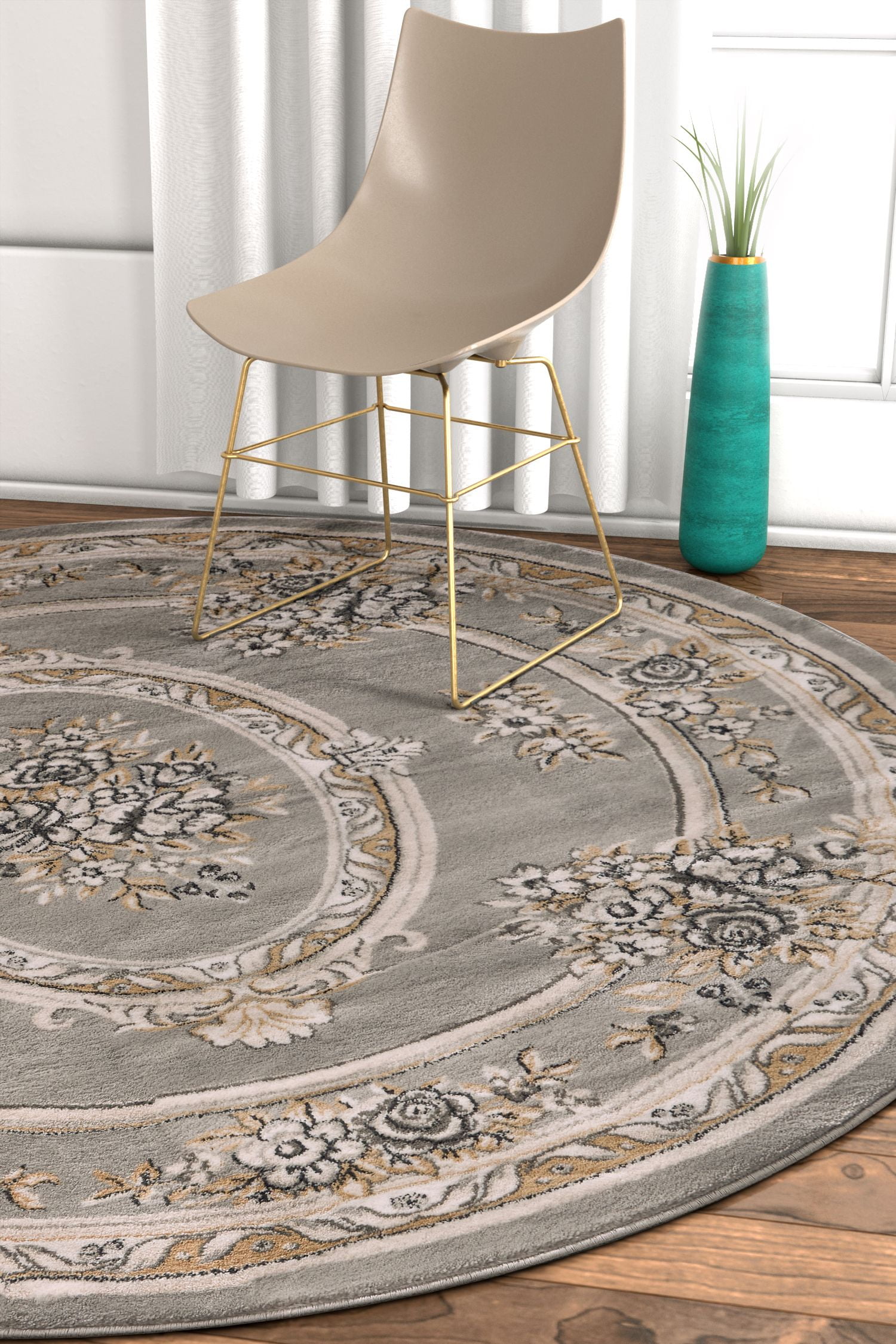 Well Woven Pastoral Medallion Grey French 8 Round (7'10" Round) Area ...