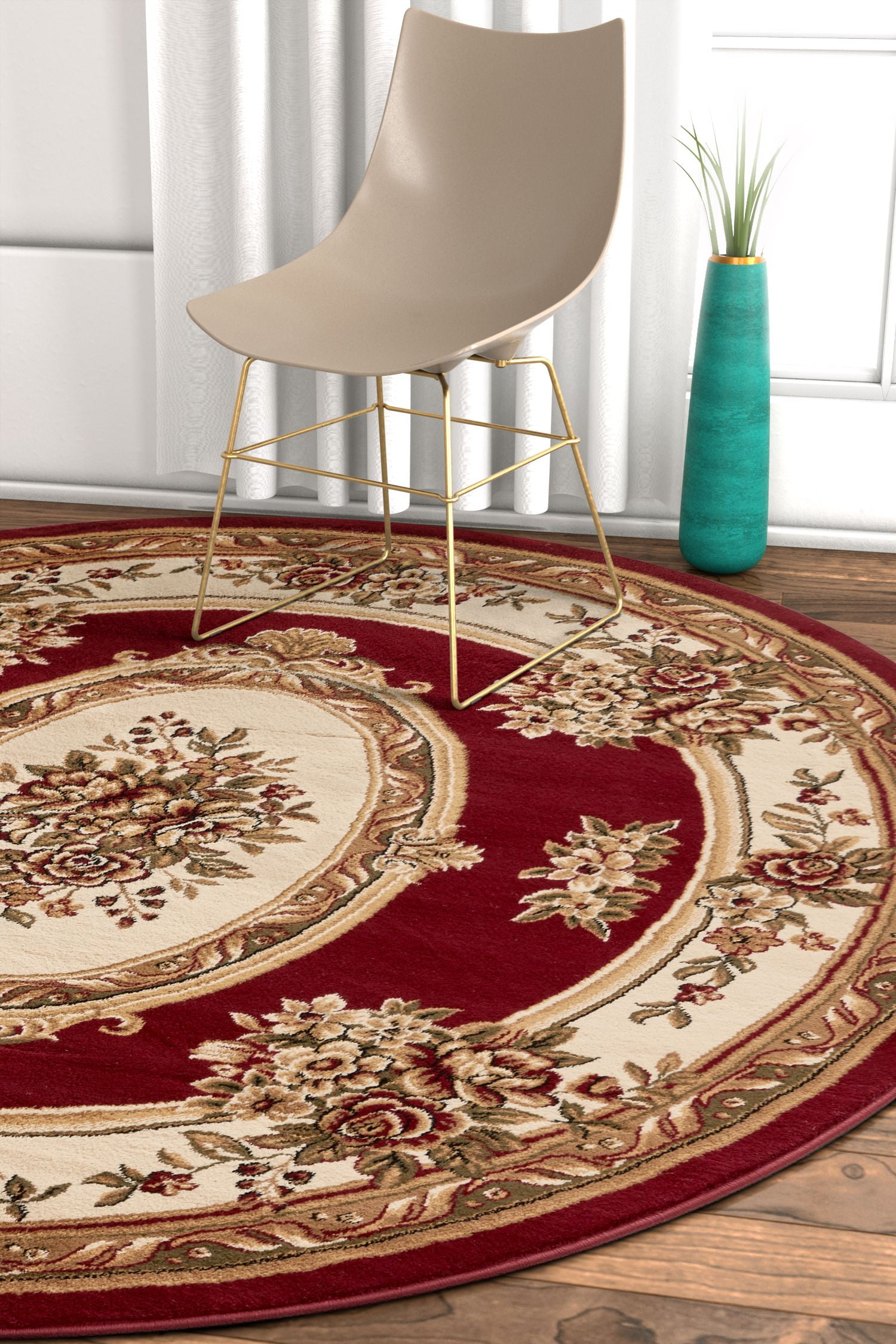 Well Woven Pastoral Medallion Red 5'3" Round Area Rug - Walmart.com