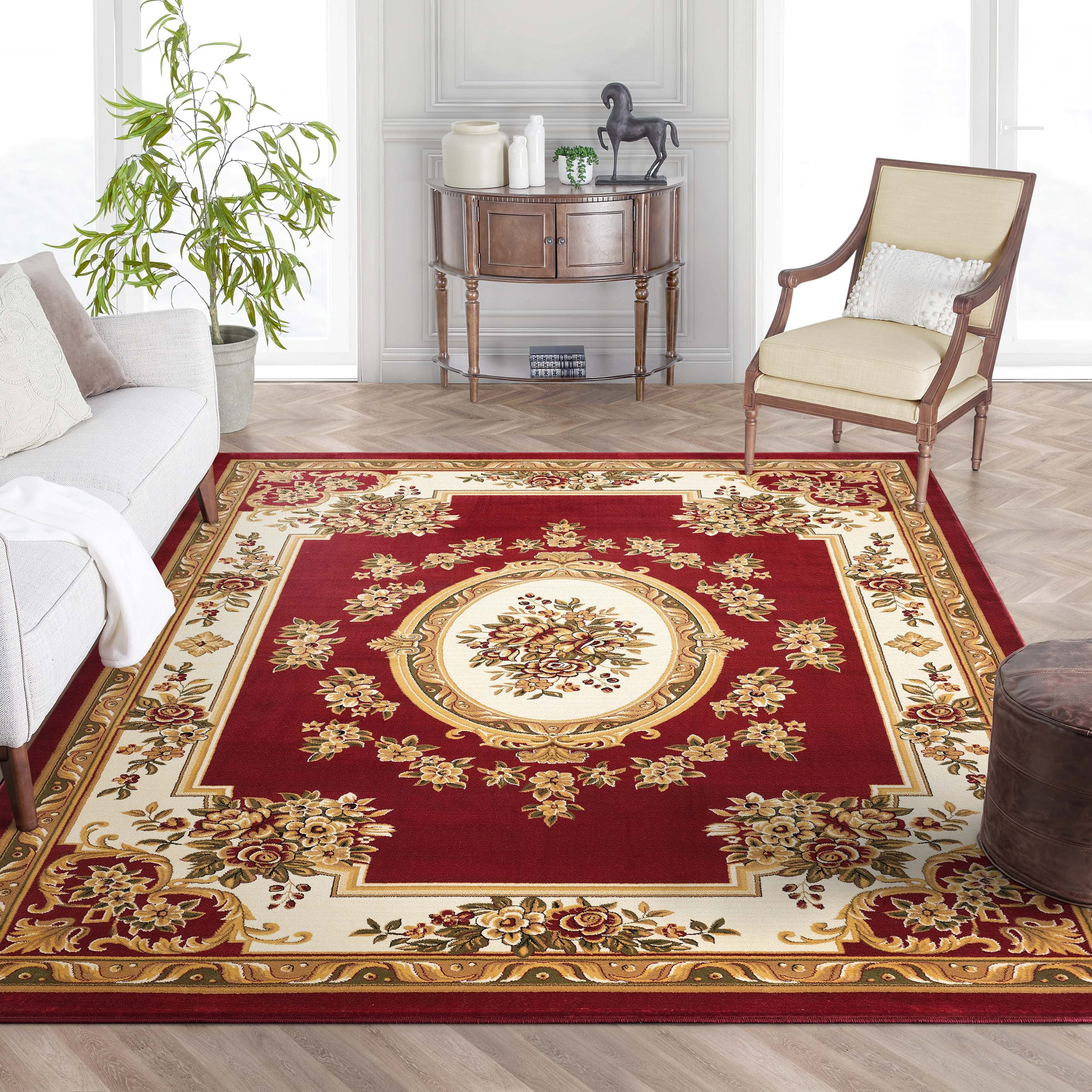 Well Woven Pastoral Medallion Red French European Area Rug for Living ...