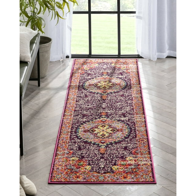 Well Woven Payson Purple Runner Rug 2'3" x 7'3" Persian Medallion ...