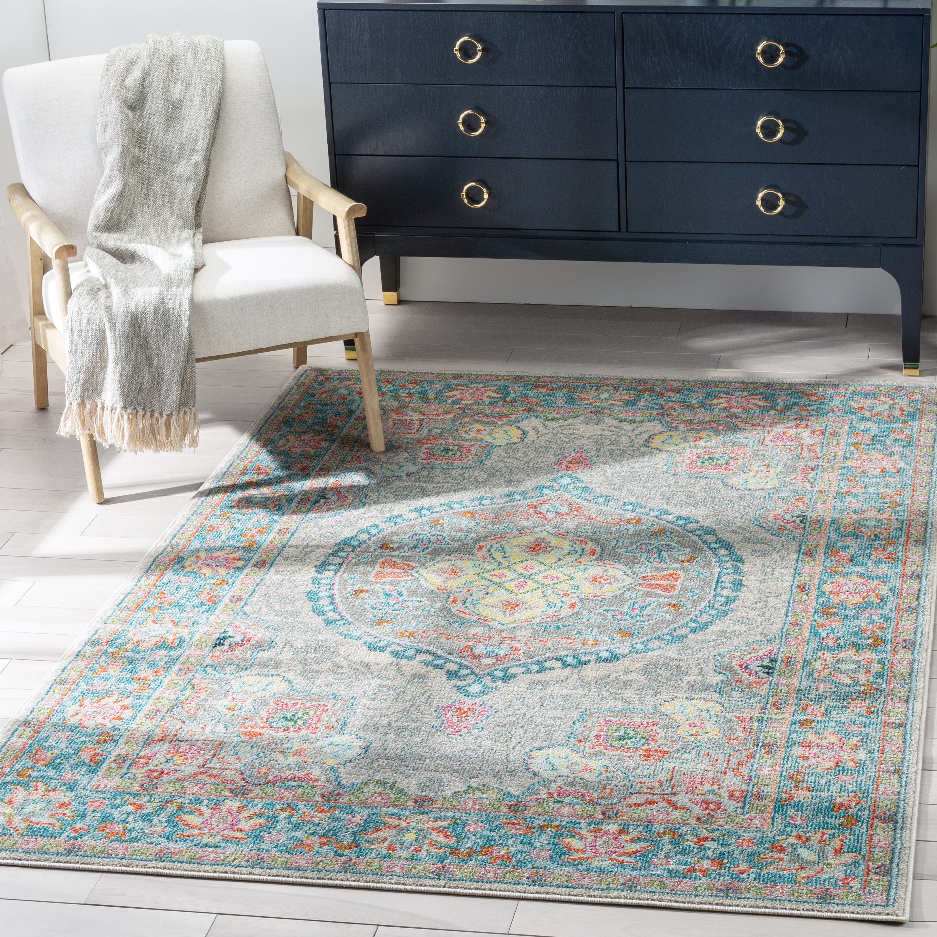 Well Woven Payson Medallion Indoor Pattern Area Rug, Teal & Grey, 7'10 ...