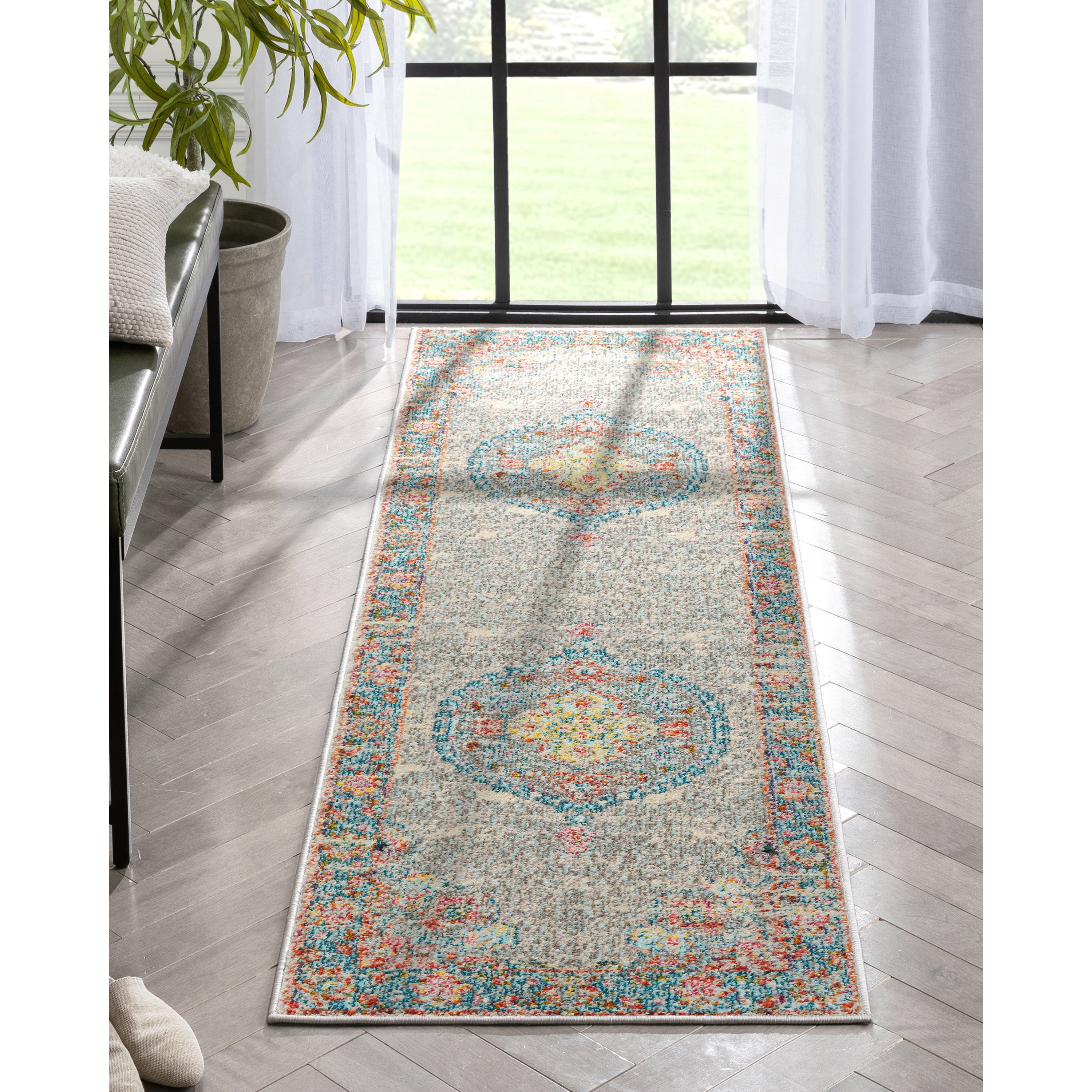 Well Woven Payson Teal & Grey Persian Medallion 2'3" x 7'3" Runner Rug ...