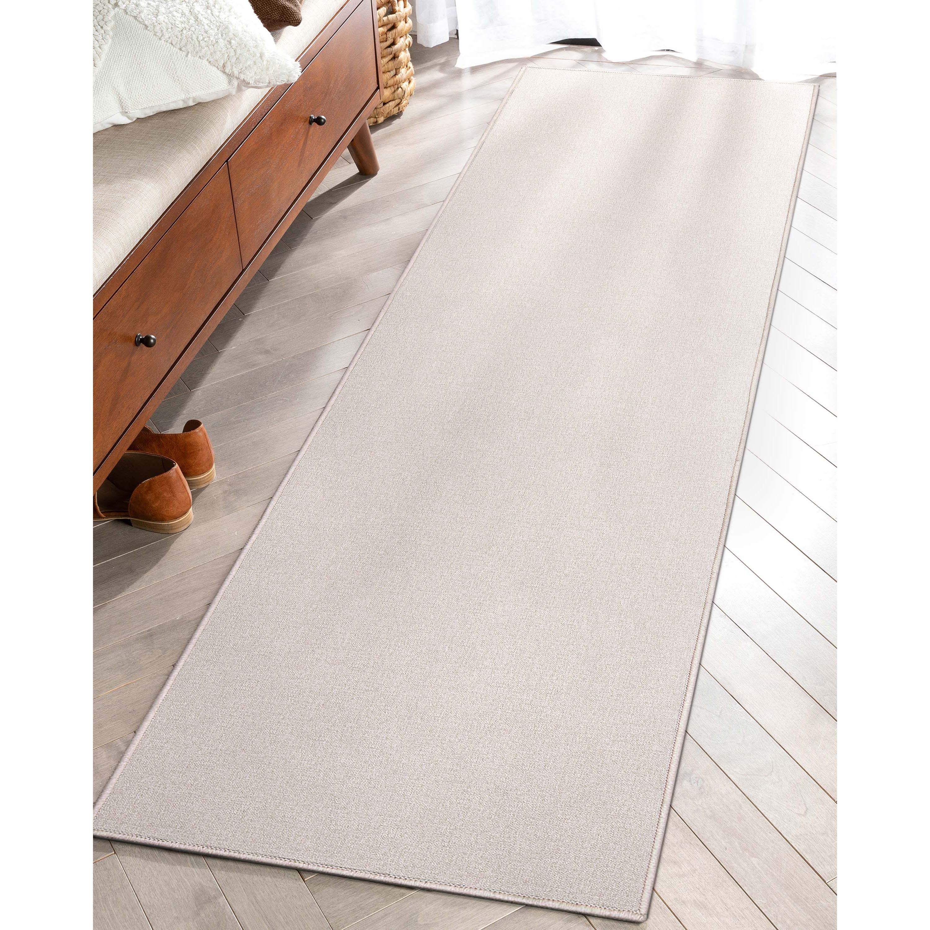 Well Woven Plain Solid Modern Solid Beige Flat-Weave 2' x 5' Runner Rug ...