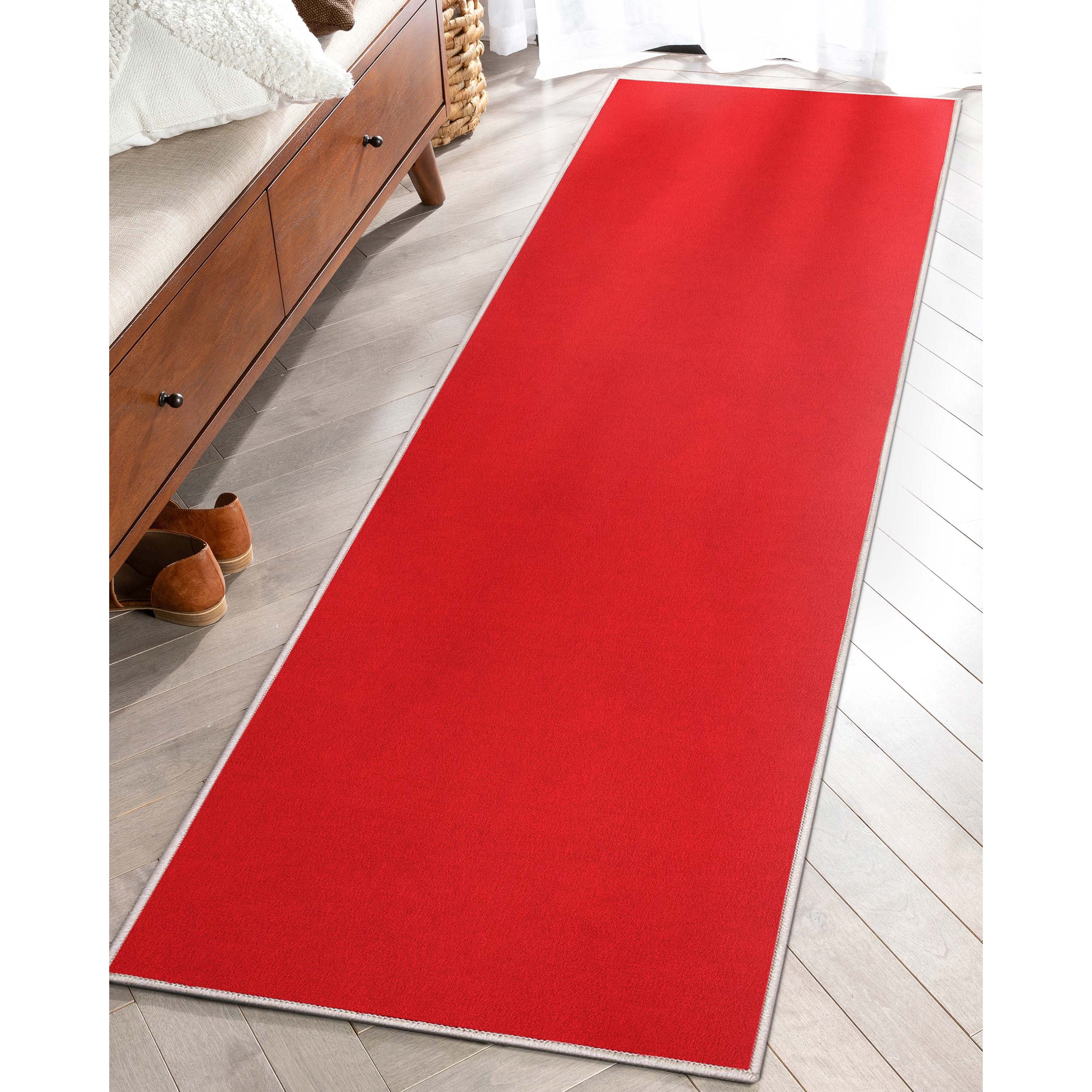 Well Woven Plain Solid Modern Solid Red Flat-Weave 2' x 5' Runner Rug ...