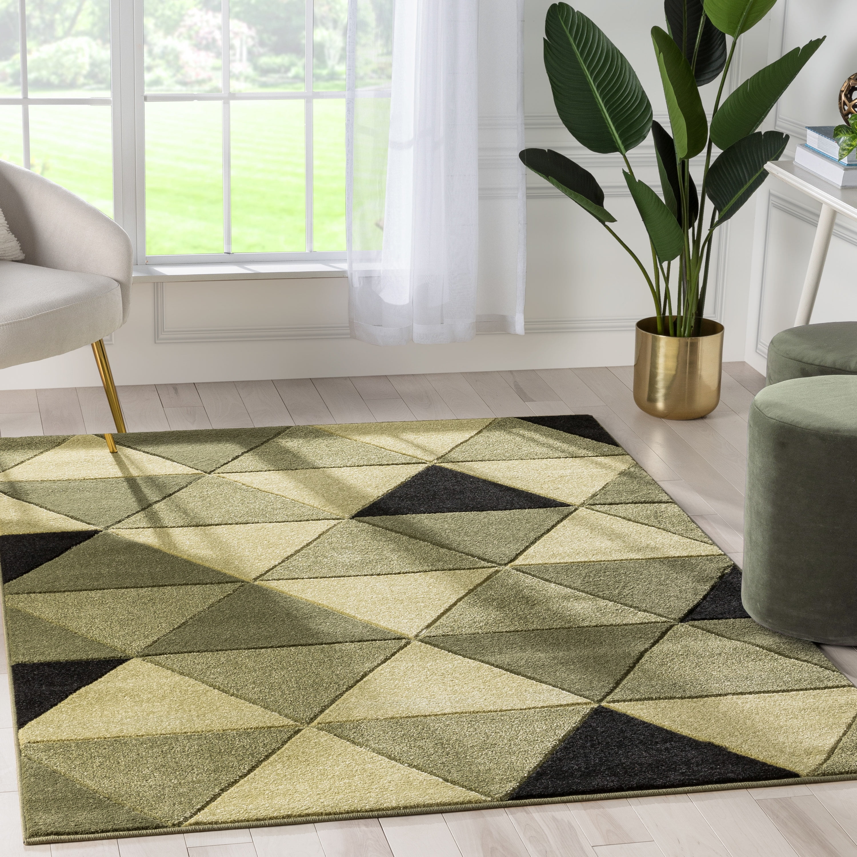 Well Woven Reita Green Black Modern Geometric Carpet, Rectangle Area ...