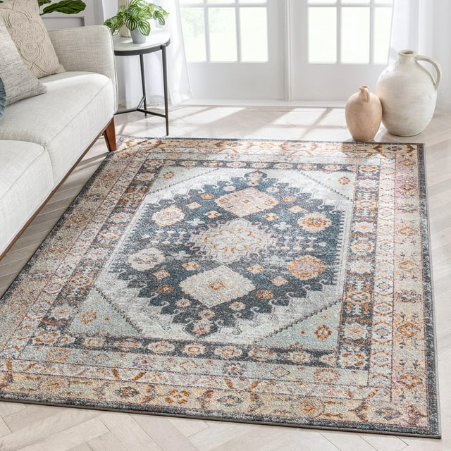 Well Woven Rodeo Virden Bohemian Eclectic Tribal Aztec 5'3" x 7'3" Blue ...