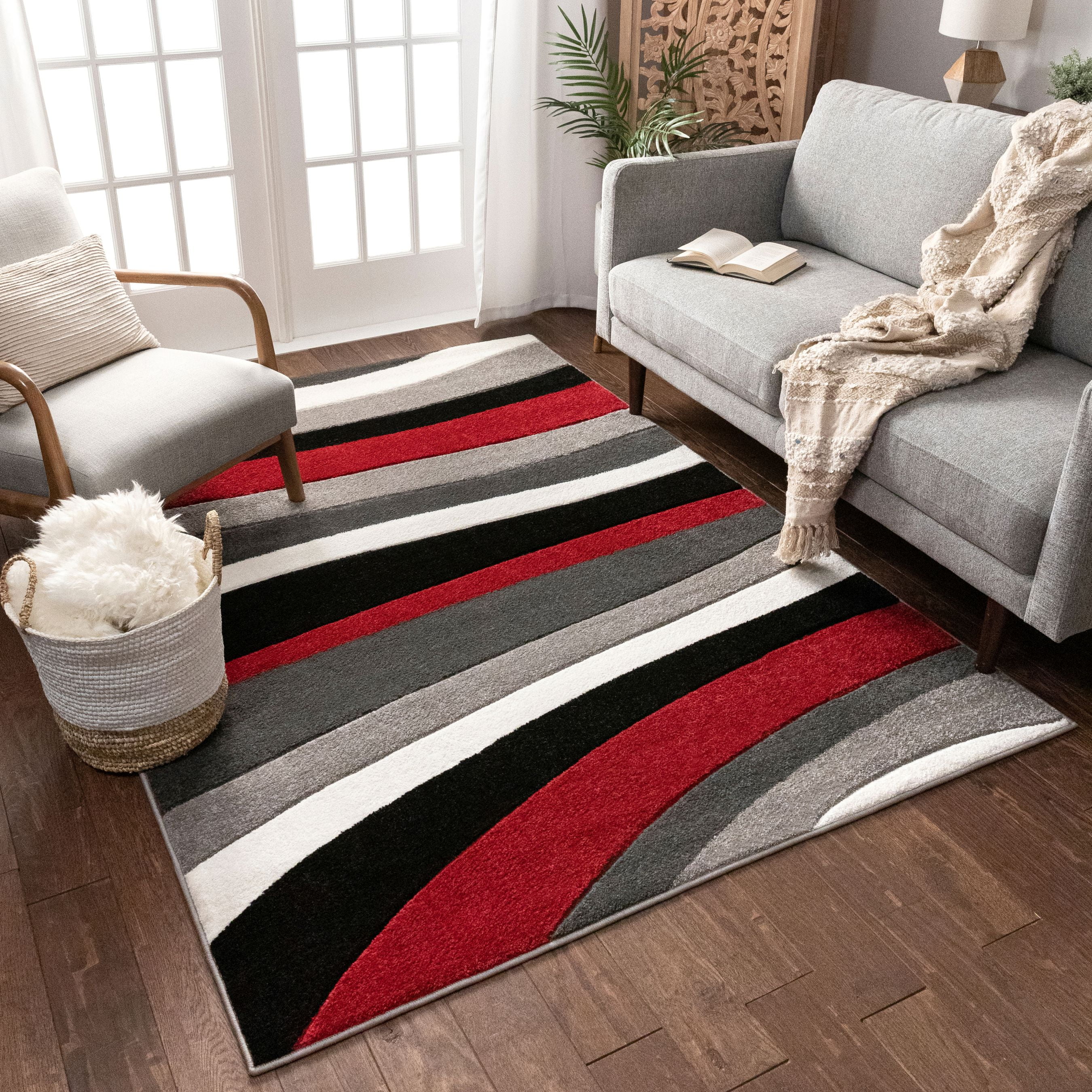 Well Woven Ruby Rad Waves Modern Contemporary Red Geometric Solid ...