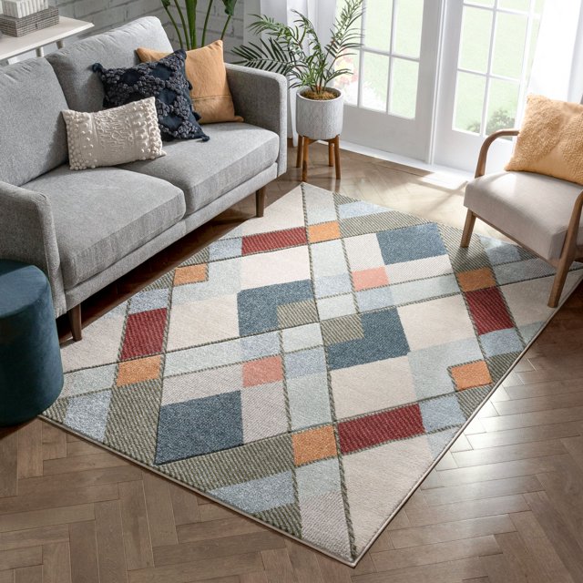 Well Woven Ruby Rumba Mid-Century Modern Geometric Diamond Shapes Multi ...