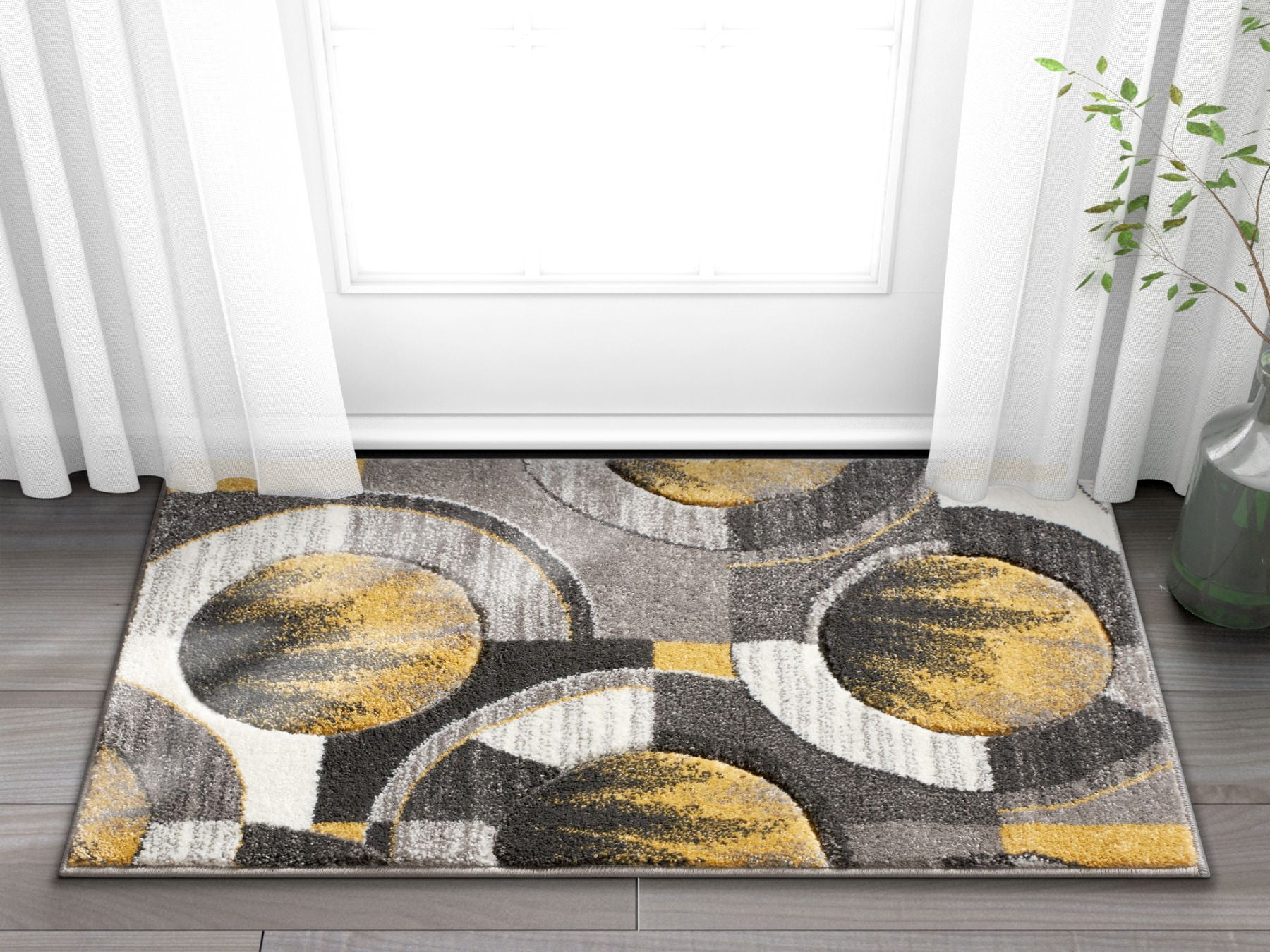 Well Woven Sunburst Gold, Light Gray, Charcoal Modern Geometric Comfy ...