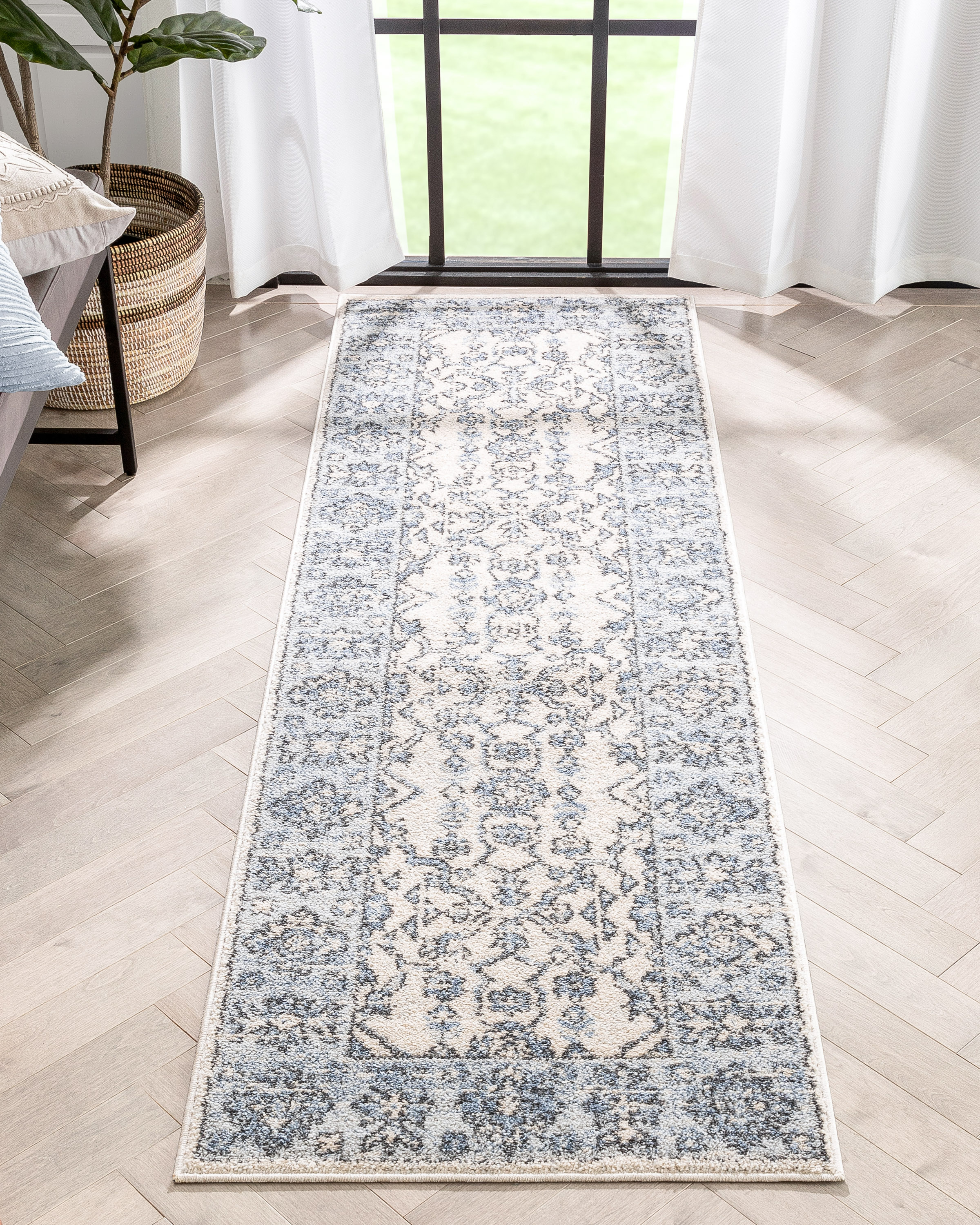 Well Woven Saventa Light Blue Persian Floral Medallion Runner Rug 3x7 ...