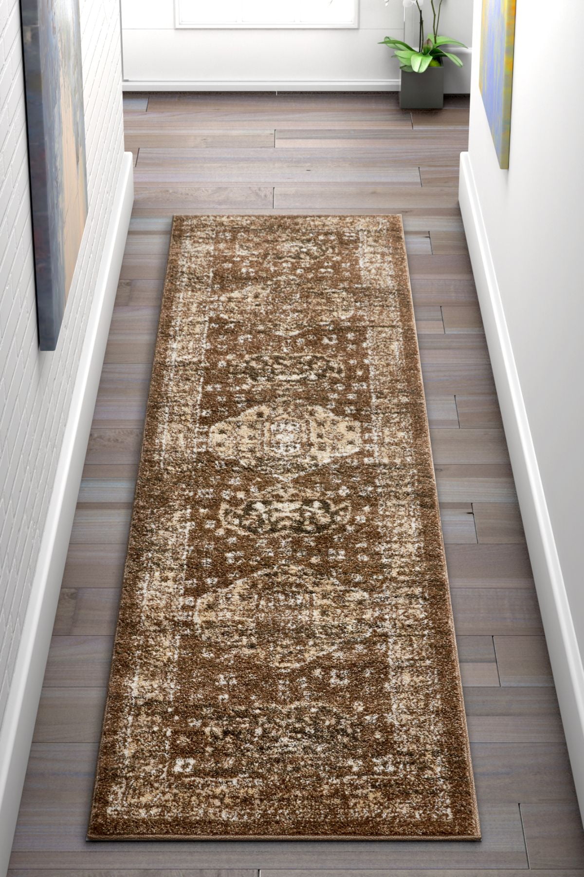 Well Woven Serenity Lila Distressed Brown Runner Rug - 23 x 73 ...