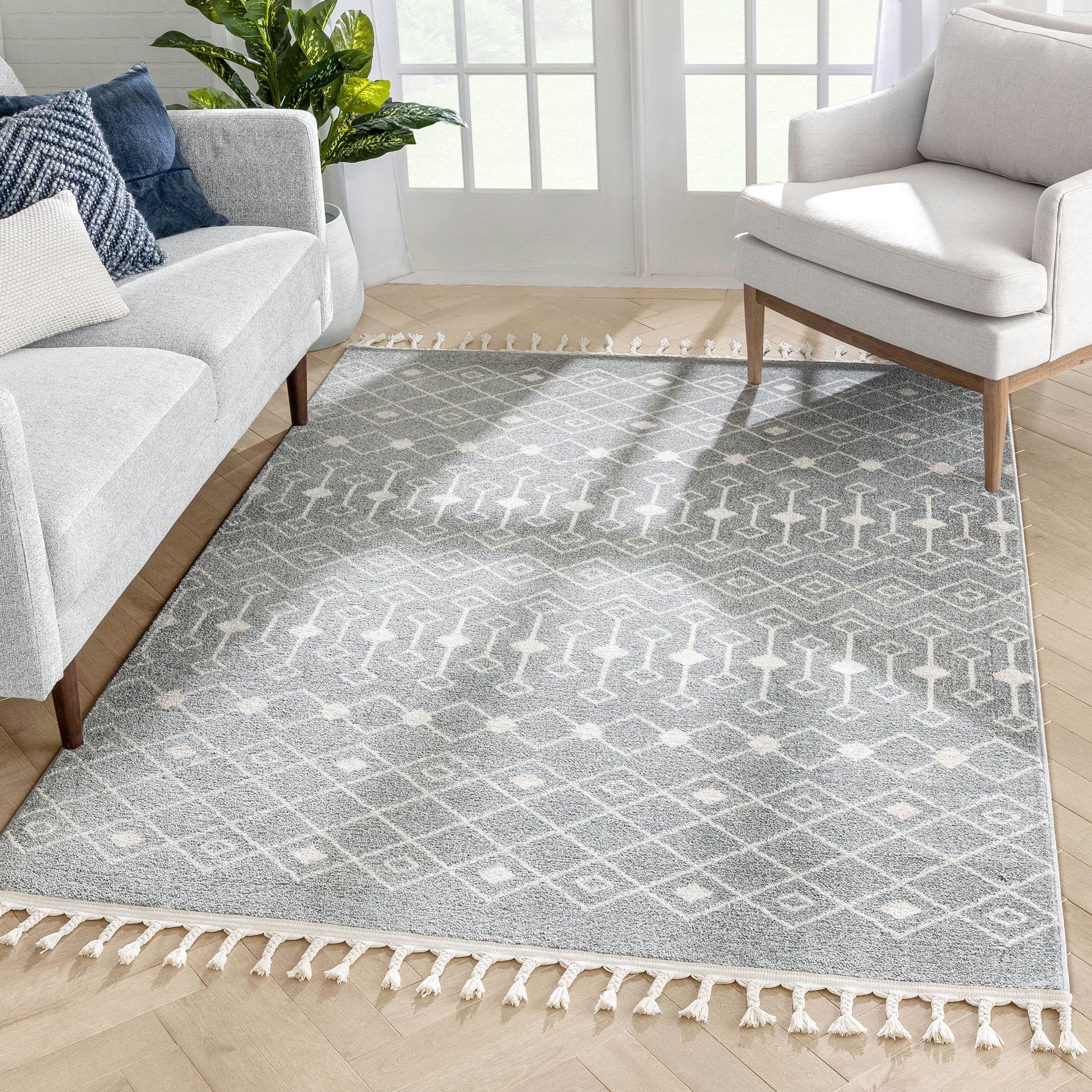 Well Woven Serenity Transistora Tribal Geometric Pattern Gray 7'10
