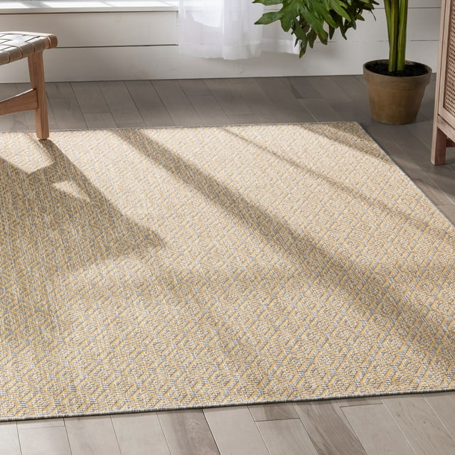 Well Woven Sinnea Indoor/Outdoor Diamonds Flat-Weave Yellow Area Rug ...