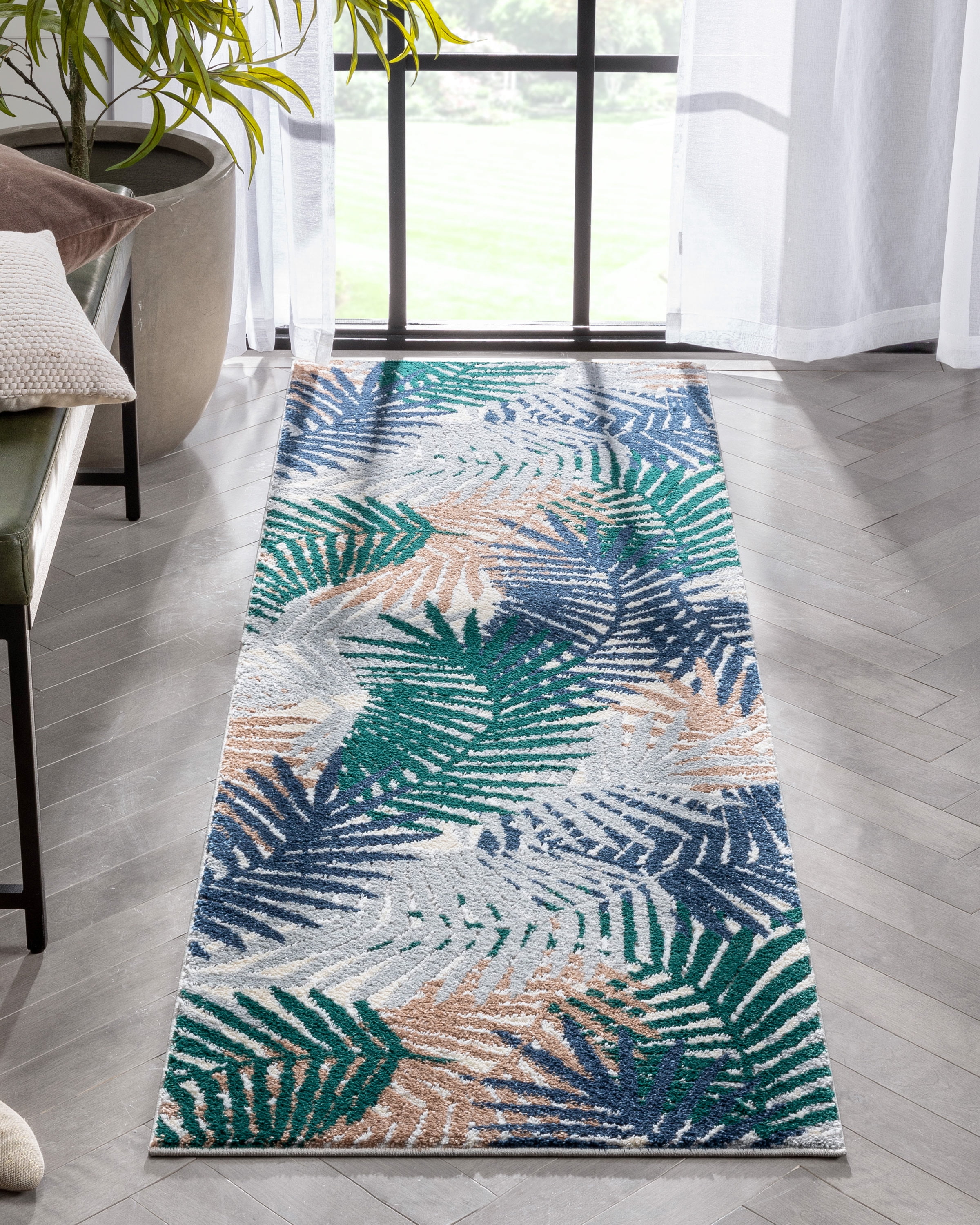 Well Woven Sono Blue Palms Botanical High-Low Runner Rug 2x7 (2'3" x 7 ...
