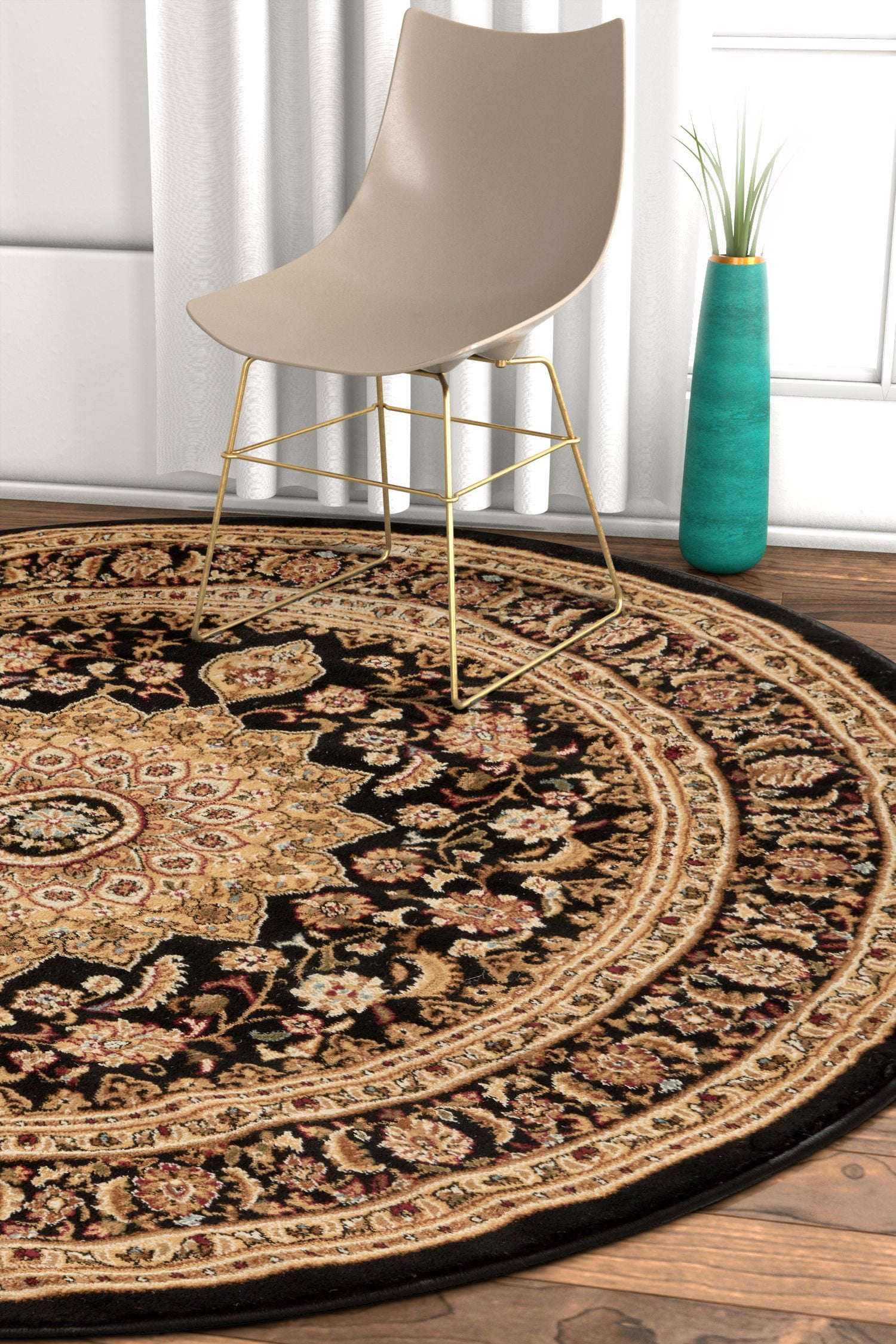 Well Woven Sultan Medallion Black Oriental 5 Round (5'3" Round) Area ...