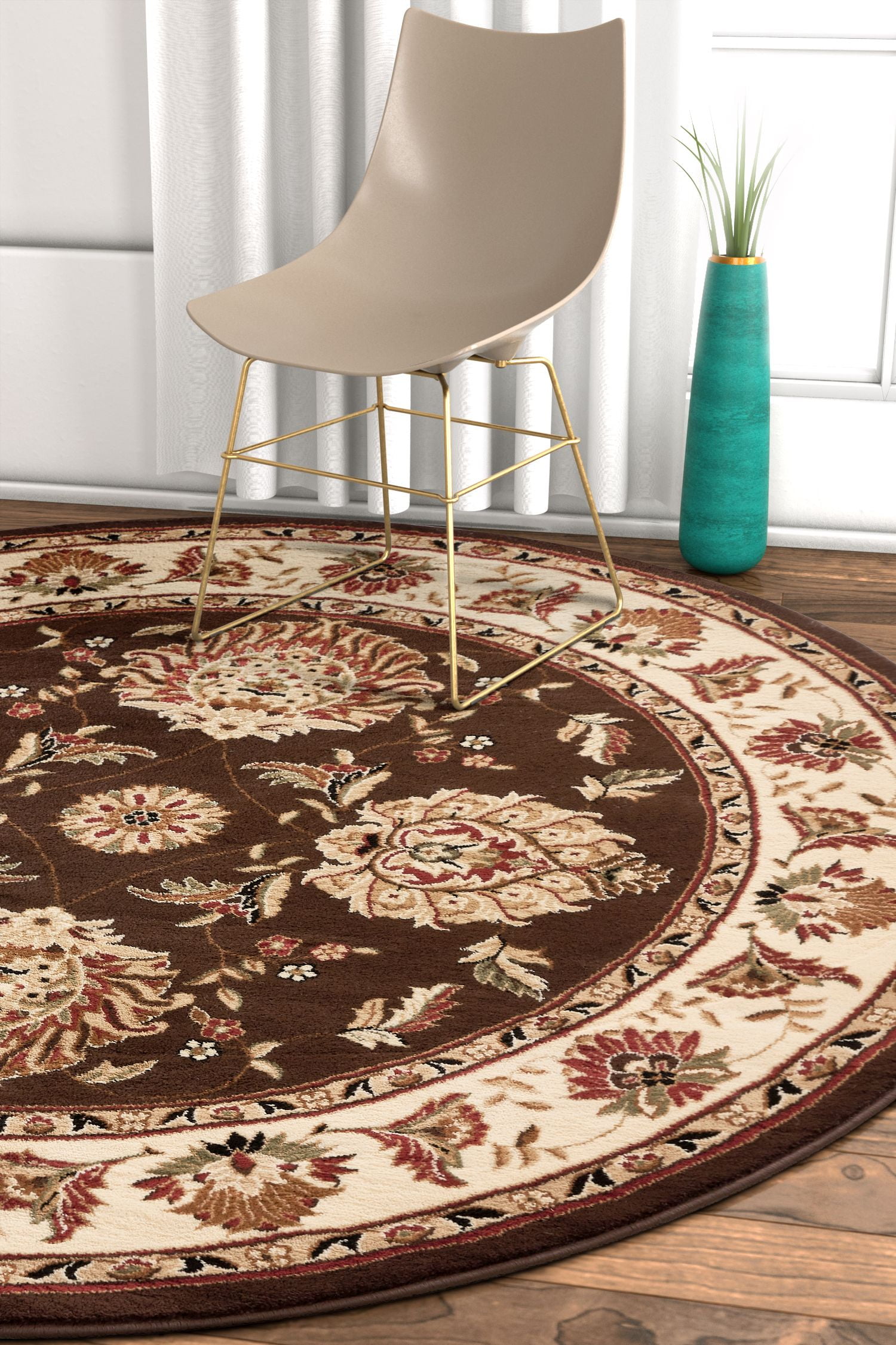 Well Woven Sultan Sarouk Brown Oriental 8 Round (7'10" Round) Area Rug ...