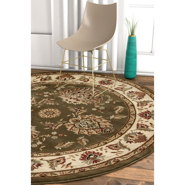 Well Woven Sultan Sarouk Green Oriental 8 Round (7'10" Round) Area Rug ...