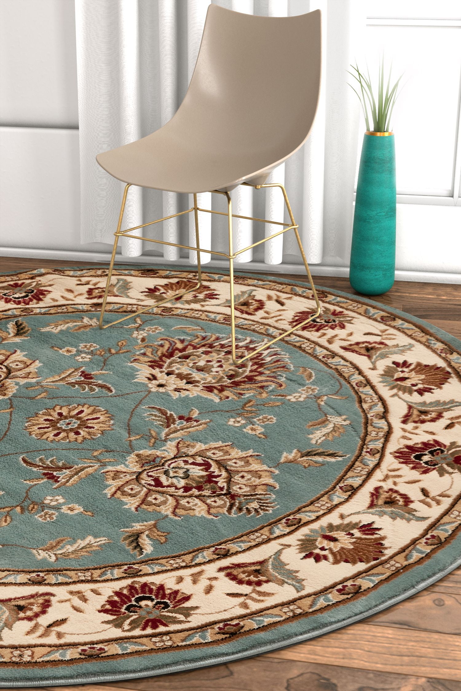Well Woven Sultan Sarouk Light Blue Oriental 5 Round (5'3" Round) Area ...