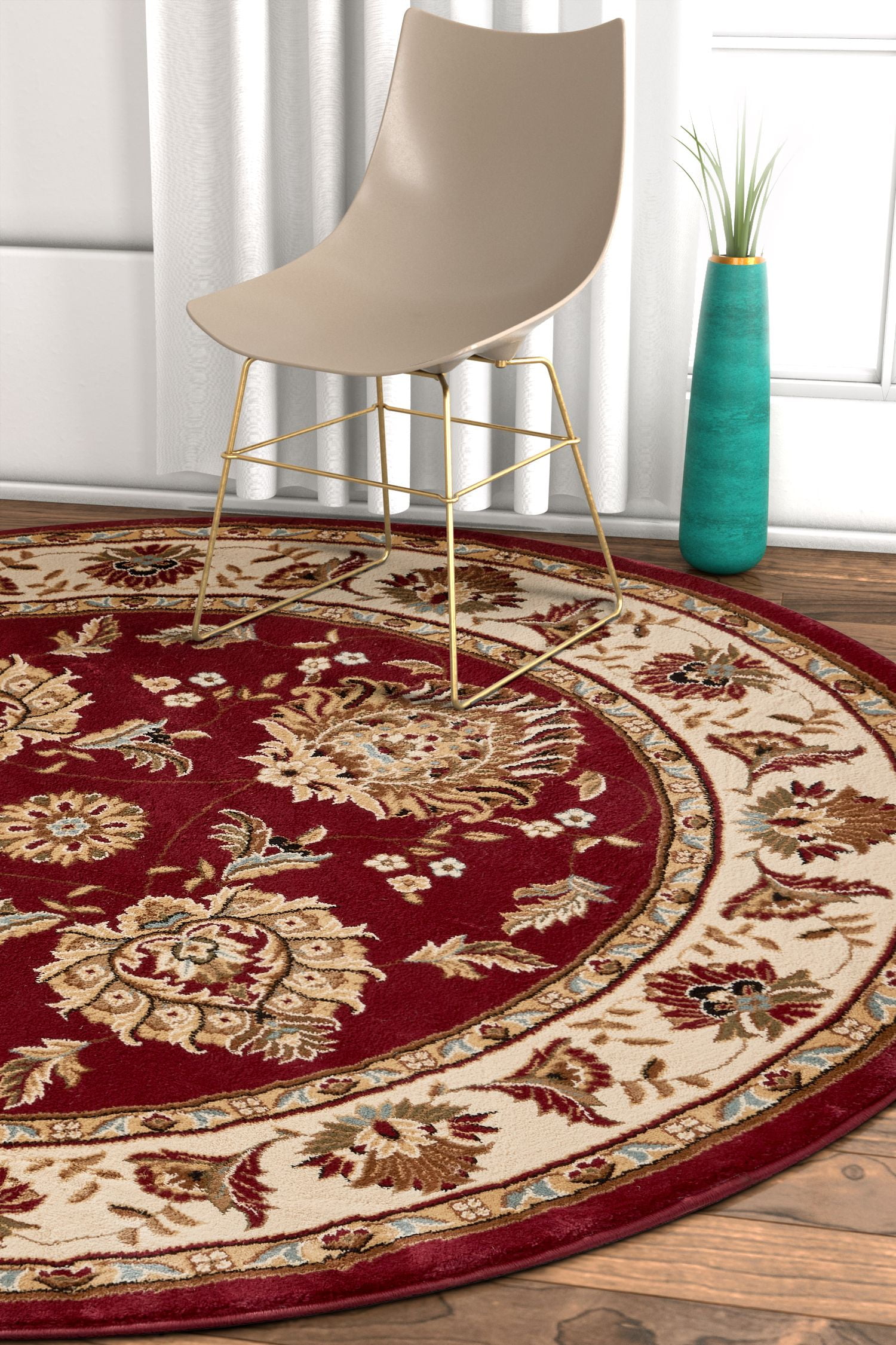 Well Woven Sultan Sarouk Red Oriental 5 Round (5'3" Round) Area Rug ...