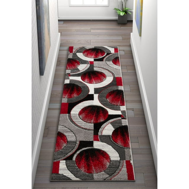 Well Woven Sunburst Red Light Grey Charcoal Modern Geometric 2' x 7 ...