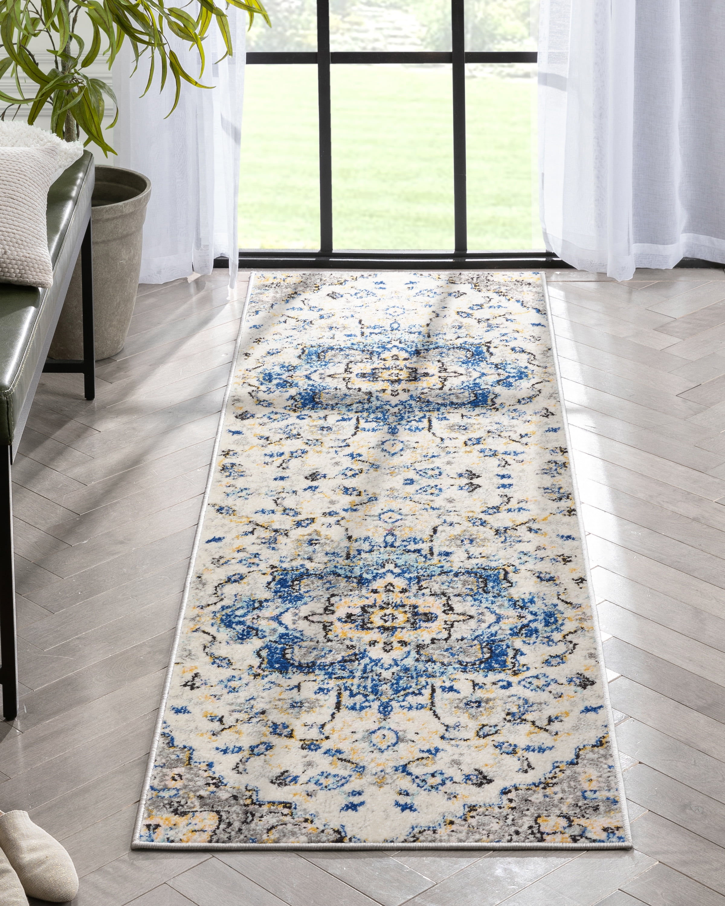 Well Woven Taura Blue & Grey Runner Rug 2'3" x 7'3" Boho Medallion ...