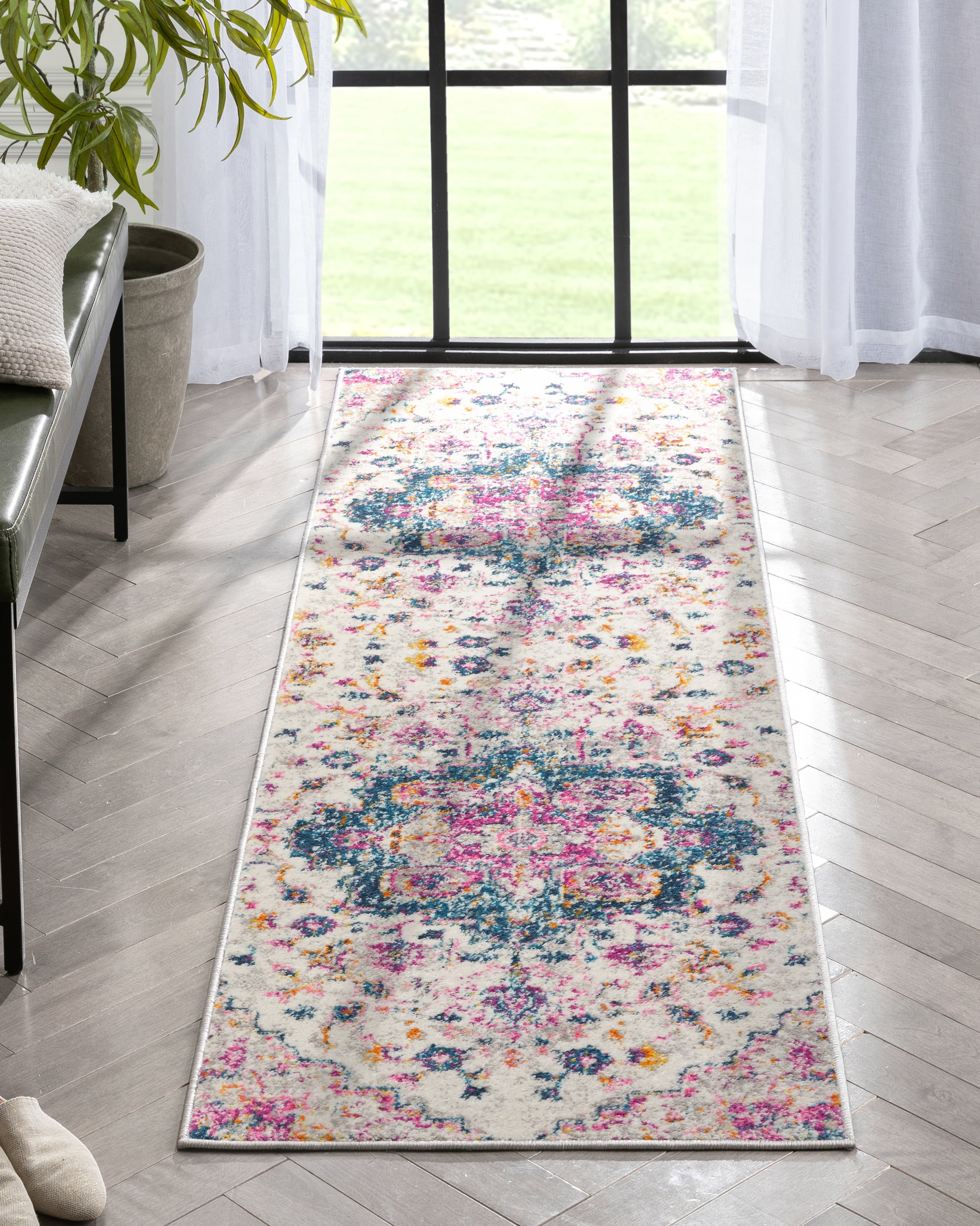 Well Woven Taura Fuchsia & Grey Boho Medallion 2'3" x 7'3" Runner Rug ...