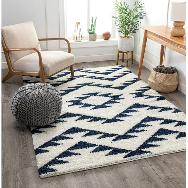Well Woven Tribal Diamond Medallion White Soft Shag Area Rug - Walmart.com
