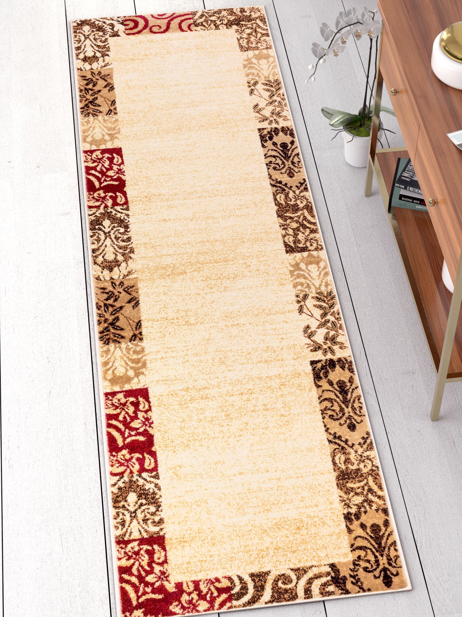 Well Woven Verdant Vines Modern Damask Border Rug Casual Oriental Easy ...